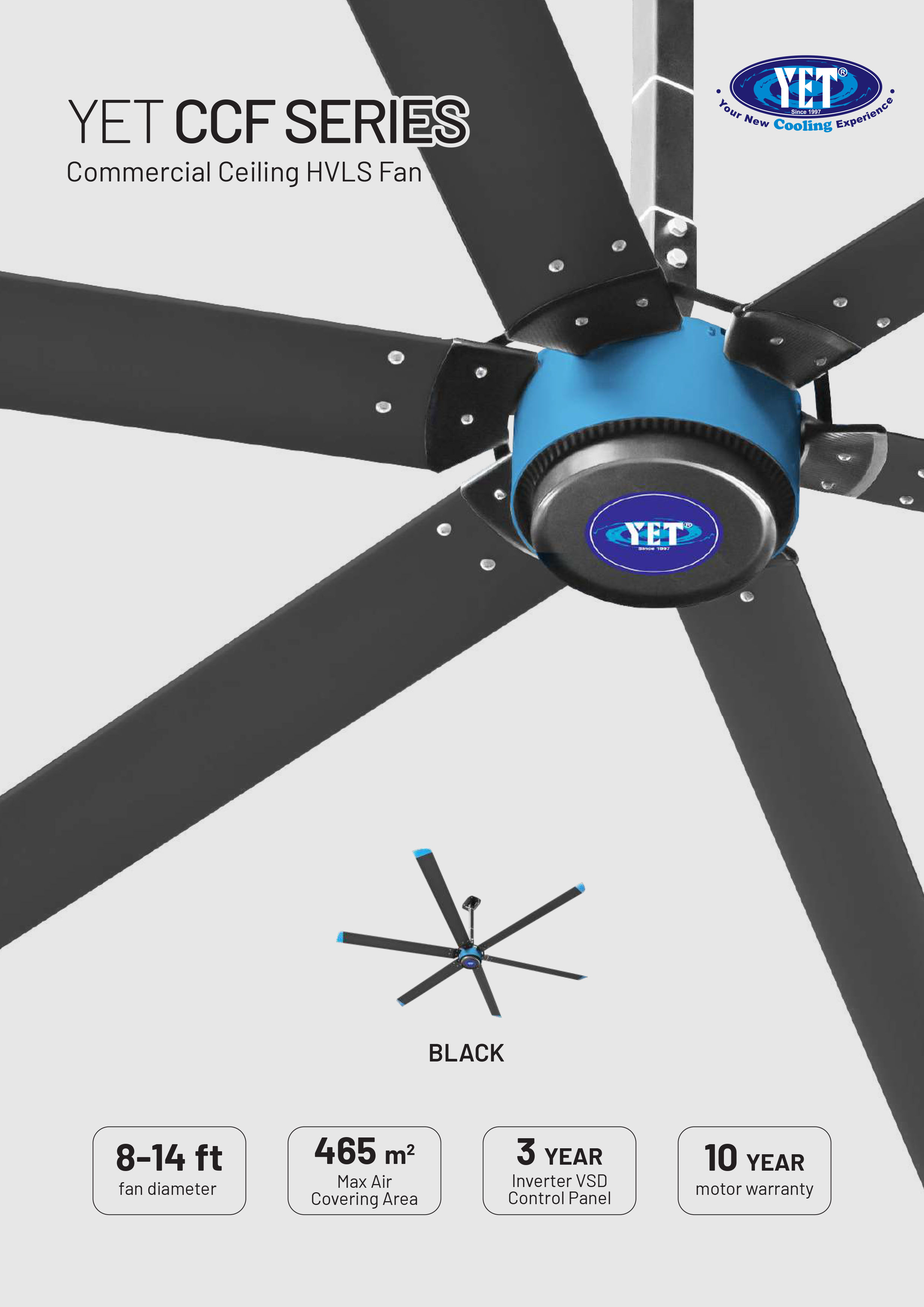 YET CCF Series HVLS Giant Commercial Ceiling Fan (10 YEAR WARRANTY ...