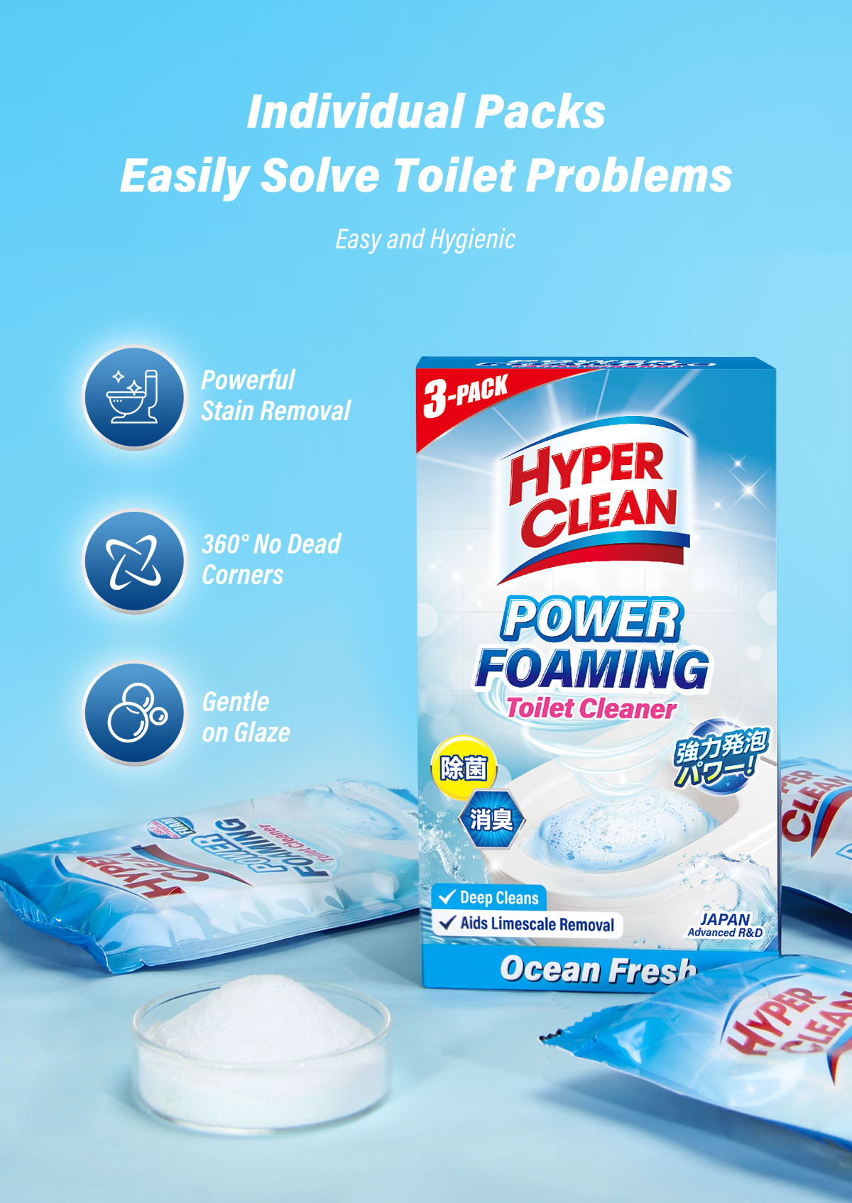 HYPERCLEAN 3 Packs Power Foaming Toilet Cleaner Toilet Bubble Removing ...