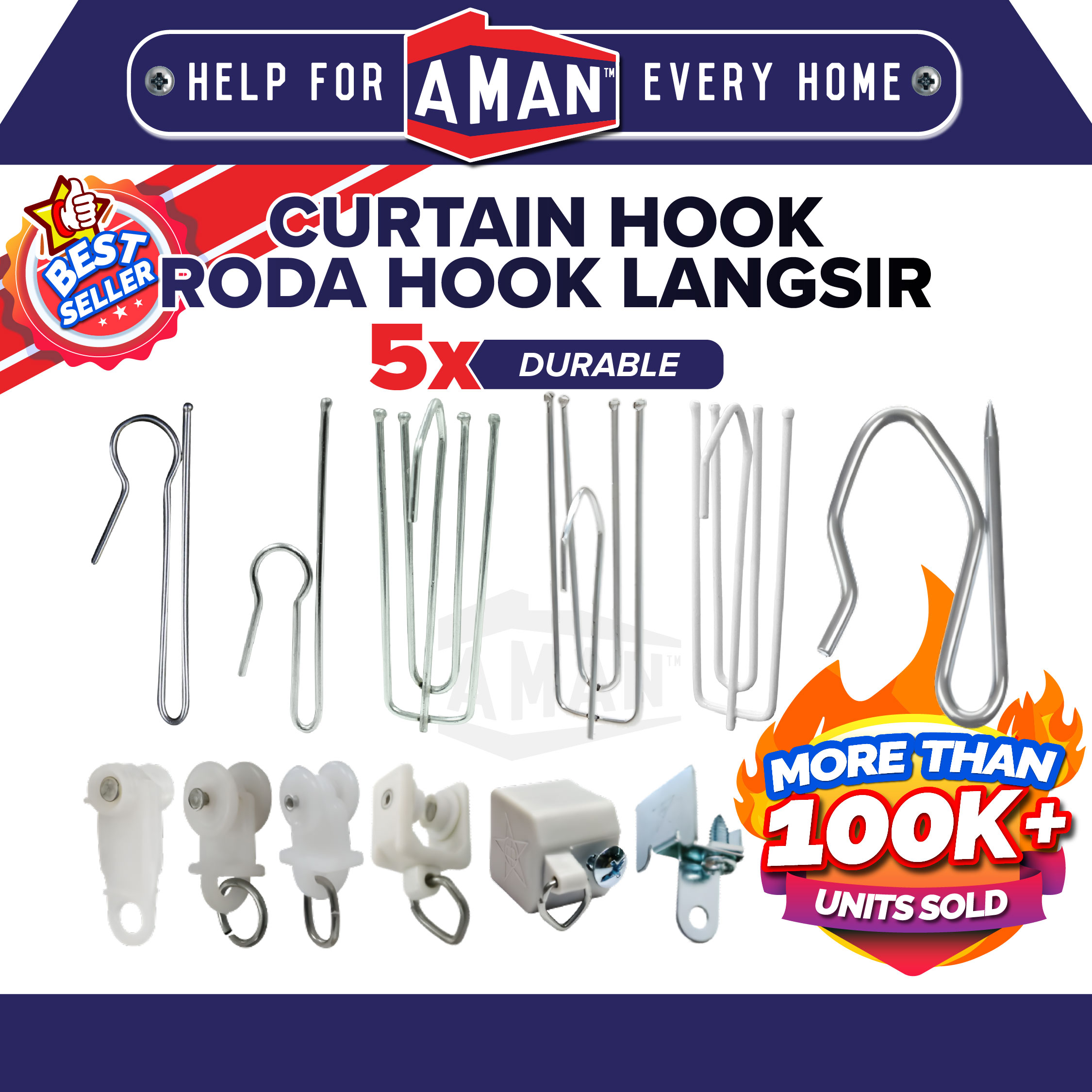 50PCS 10PCS CURTAIN PLEAT HOOK / Cangkuk Langsir METAL Besi Adjust Hook ...