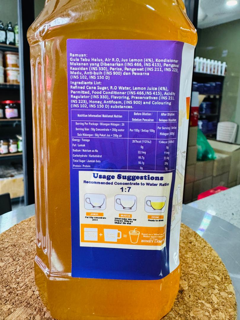 HONEY LEMON SYRUP 1 LITRE HALAL 蜂蜜柠檬浓缩汁 MADU LEMON SIRAP 蜜糖柠檬 Cordial ...