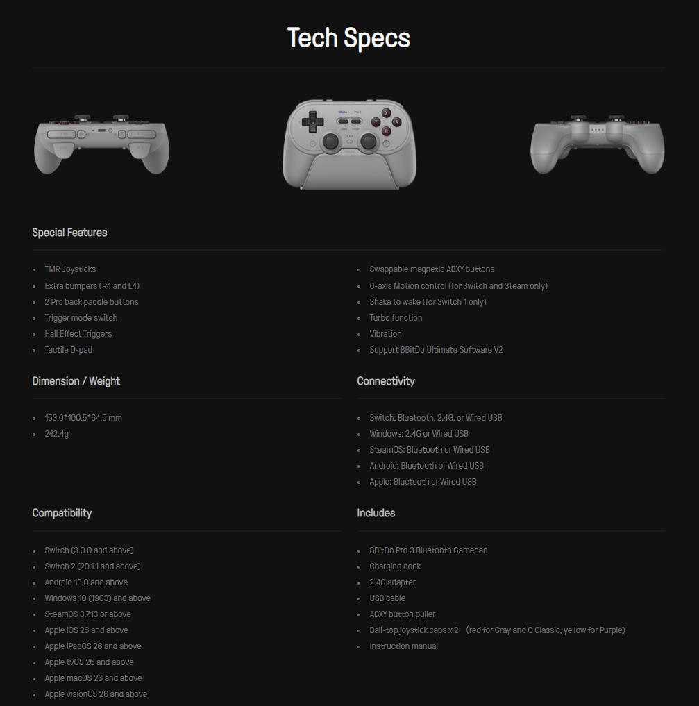 8BitDo Pro 3 Bluetooth Gamepad Wireless Gaming Controller for Switch 1/ ...