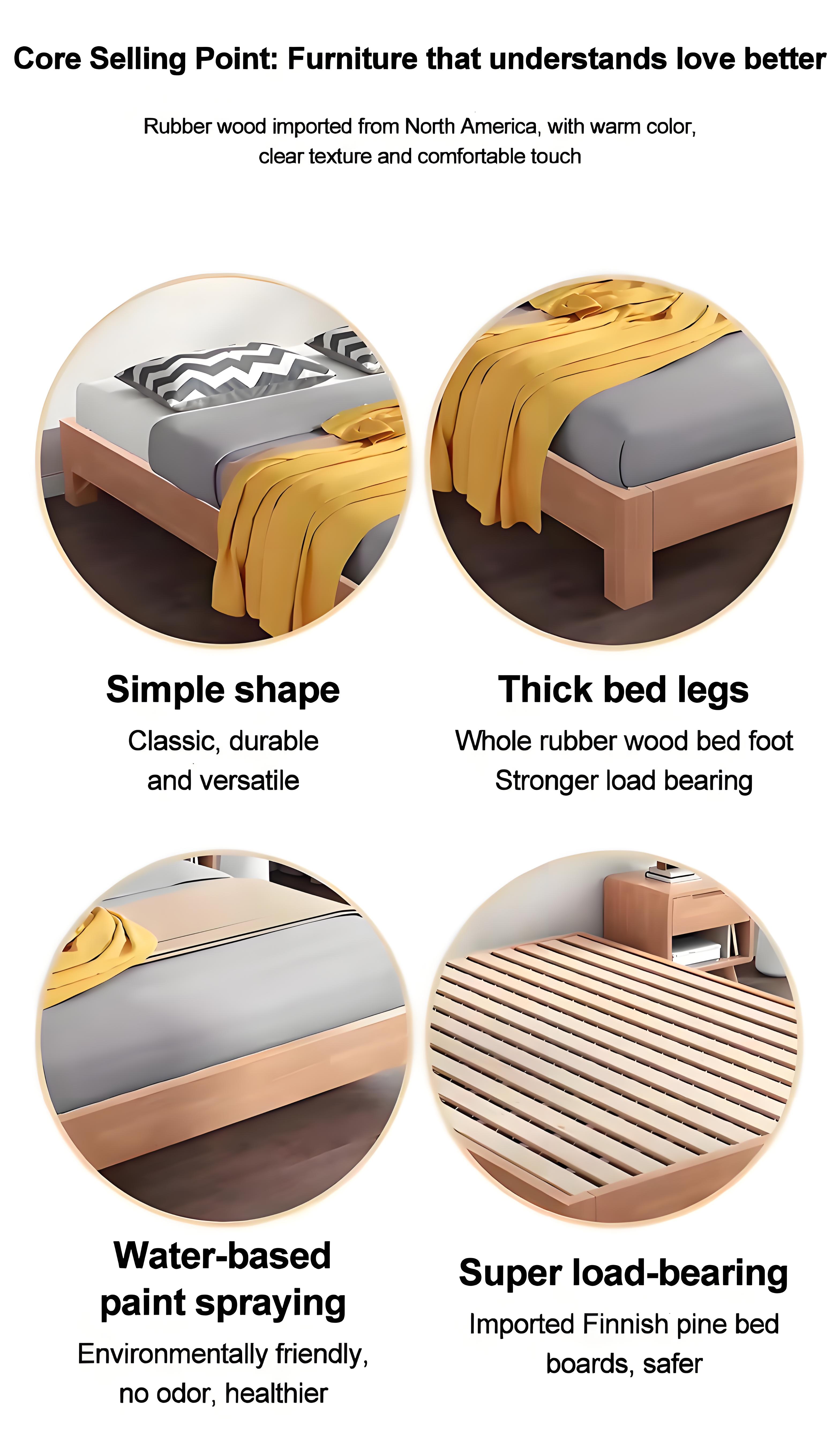 𝐋𝐈𝐍𝐒𝐘 Solid Wood Bed Frame With Headboard Drawers Soft Package Wooden ...