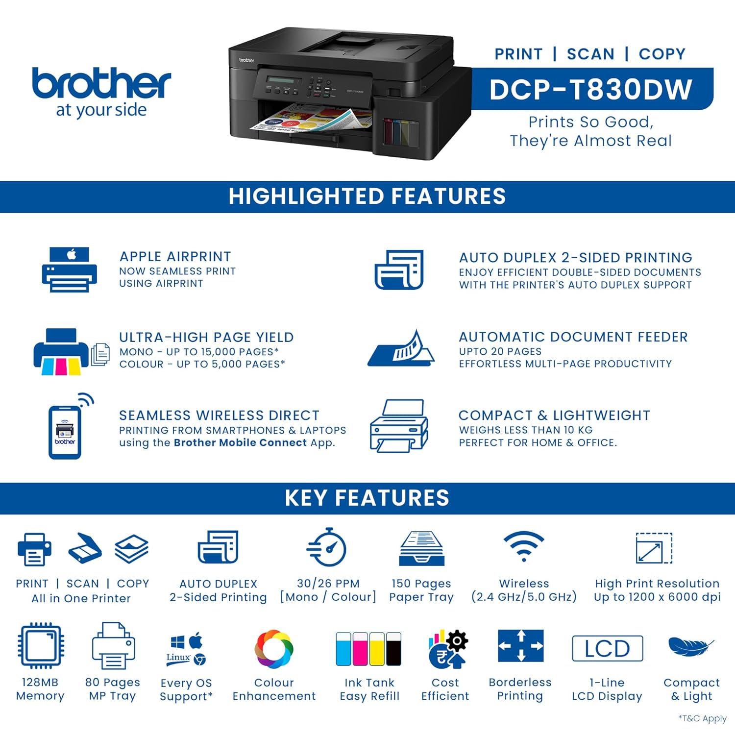 Brother Color Inkjet Refillable Ink Tank DCP-T830DW A4 3in1 Wireless ...