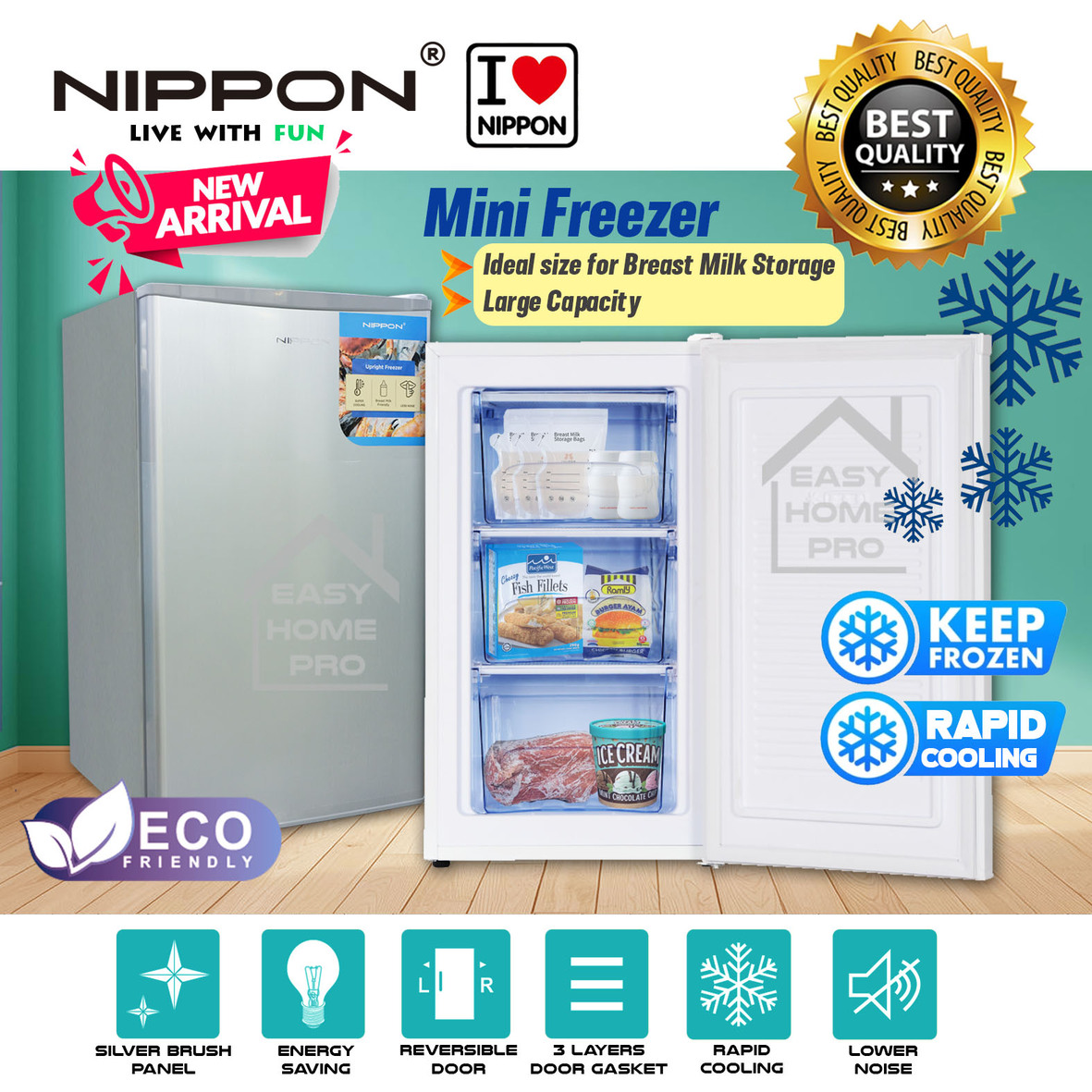 NIPPON NFZ-A70 SINGLE DOOR MINI FREEZER 70L (SILVER) ENERGY EFFICIENT SILENT COMPACT | Shopee ...