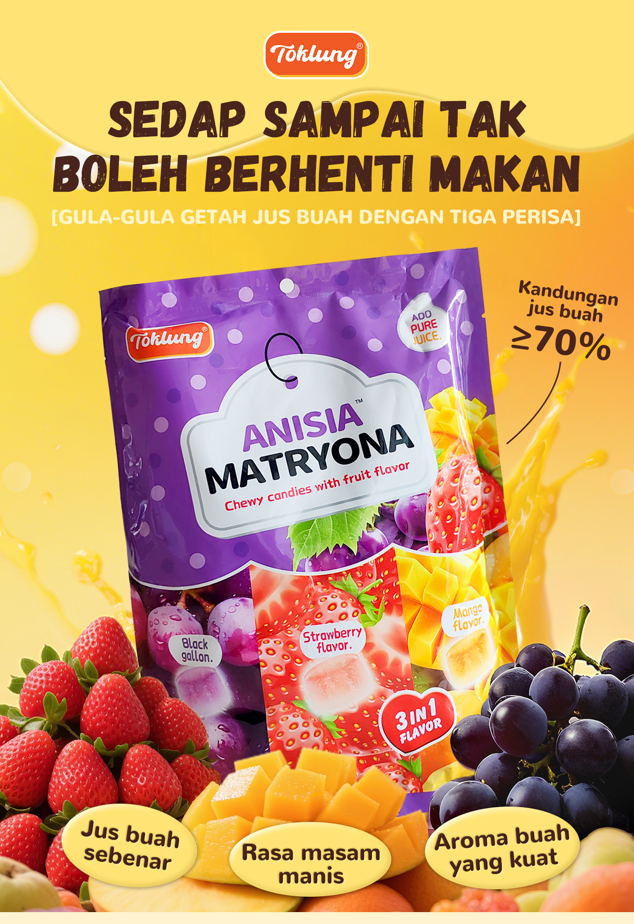 [COD]Coowy Fruit Sandwich gummy 65 keping Halal Mangga Anggur Strawberi ...