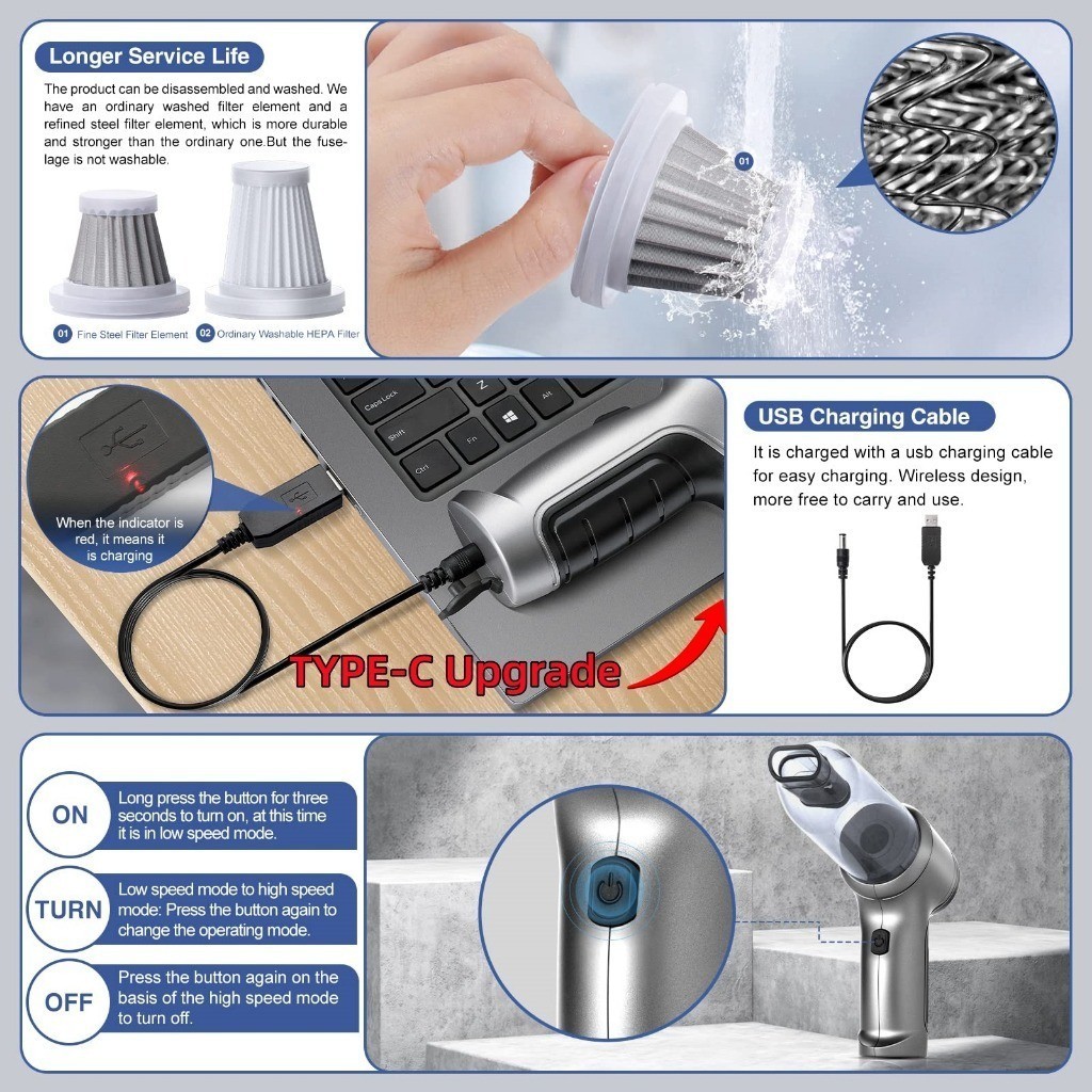 Bosch Car Vacuum Cleaner 8in1 Brushless Powerful 95000Pa German Long ...