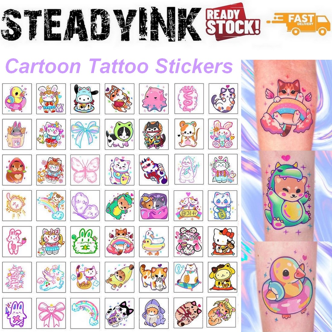 [𝚂𝚝𝚎𝚊𝚍𝚢𝙸𝙽𝙺] Temporary Cartoon Tattoo Sticker Waterproof - Body Art ...