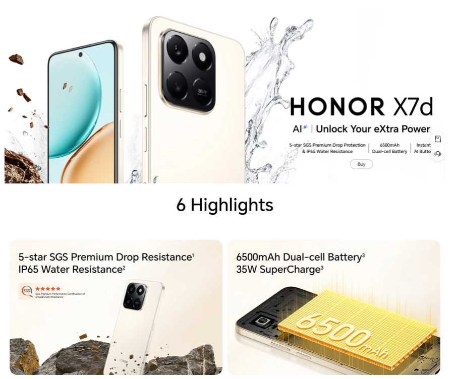Honor X7d [16GB*(8+8) RAM+512GB ROM] 5-star SGS Drop Protection & IP65 ...