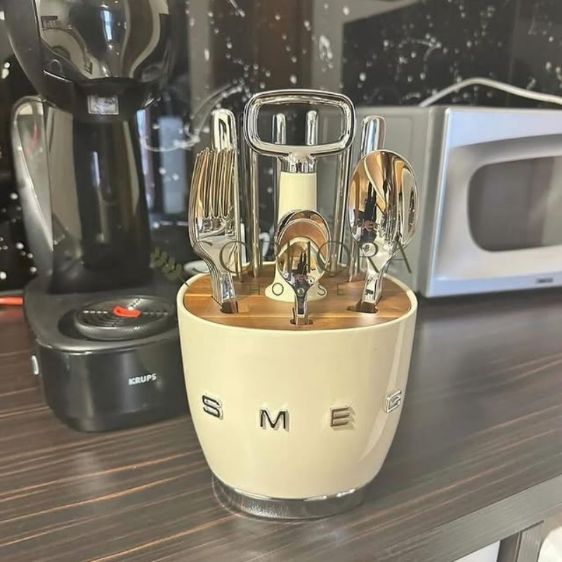 🔥Same-day🔥Italian SMEG Cutlery Caddy with Full Set 24 Pcs Stainless ...