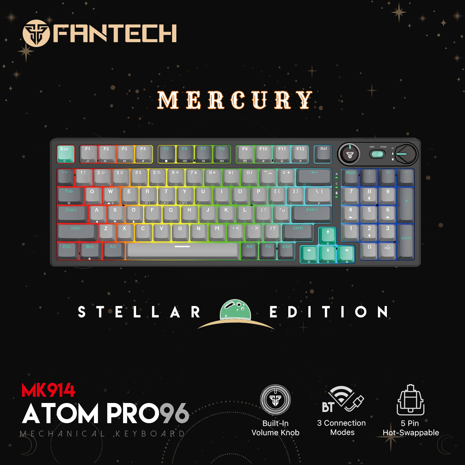 Fantech MK914 ATOM PRO96 Mechanical Keyboard 3 Connection Modes Hot ...