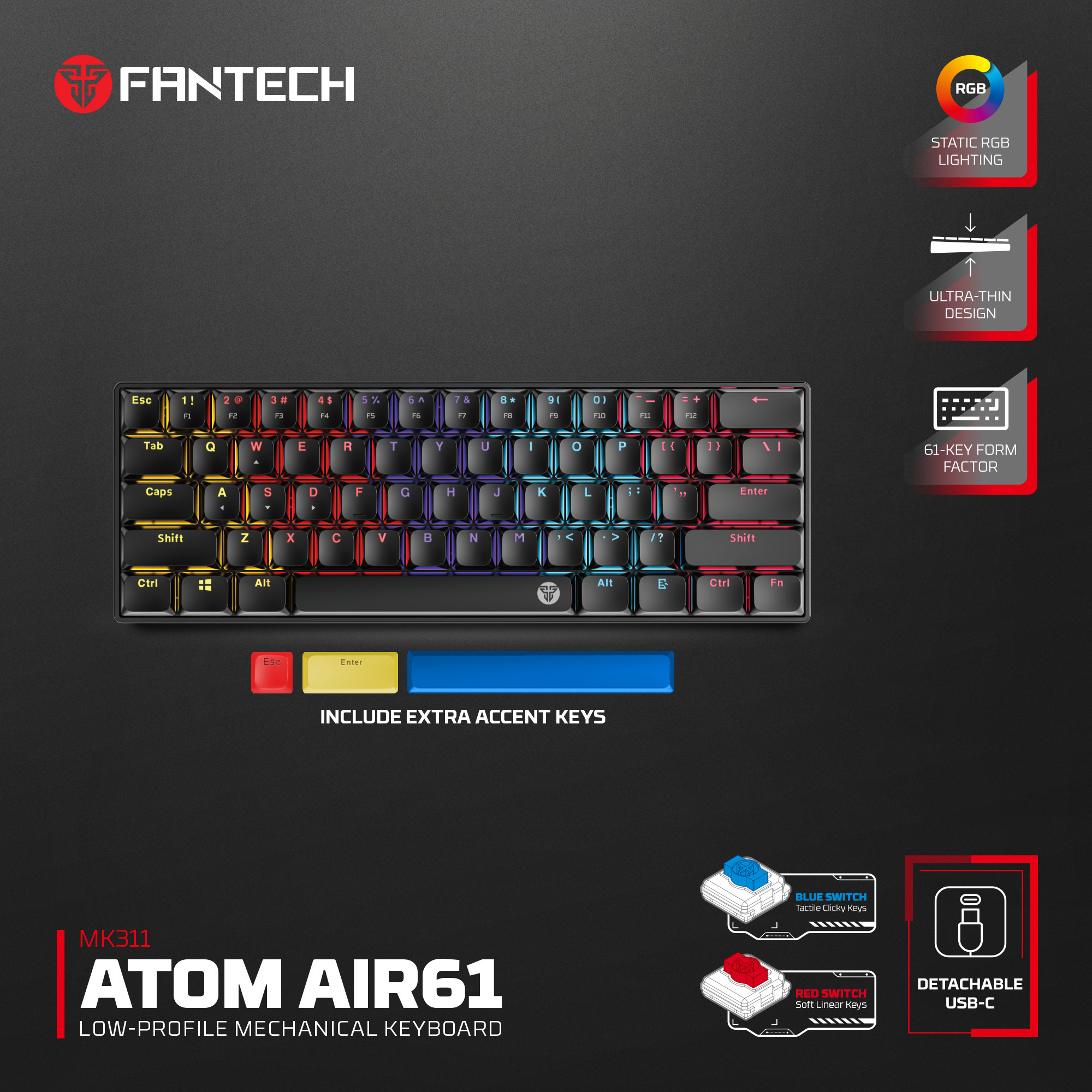 Fantech MK314 ATOM AIR108 Low-Profile Mechanical Keyboard Ultra-Thin ...