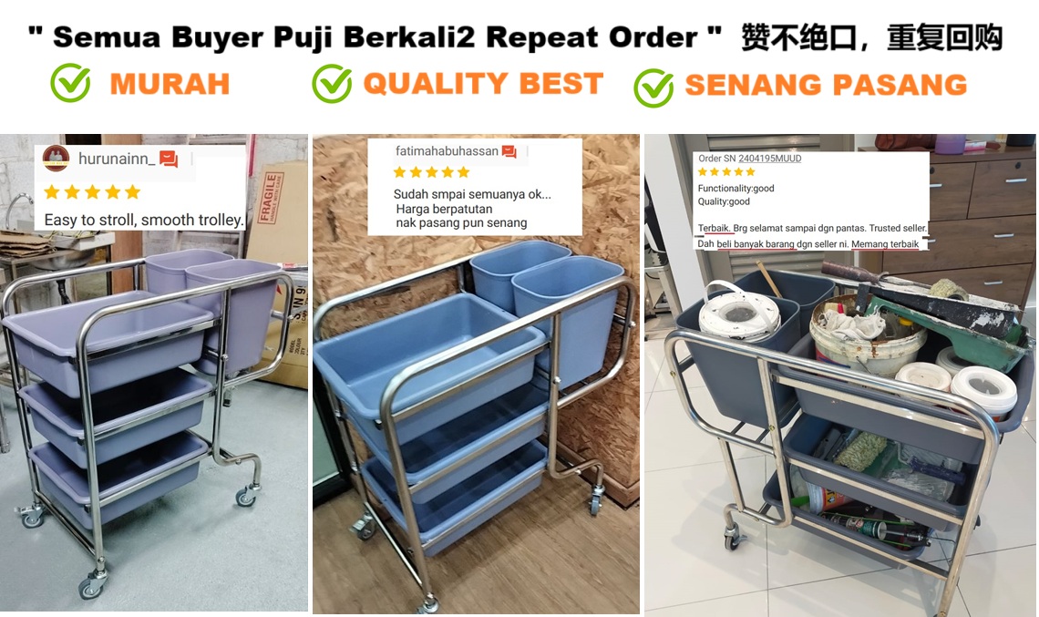 SUS UTILITY TROLLEY WITH BIN & TRAY/TROLI RESTAURANT SIMPAN PINGGAN ...