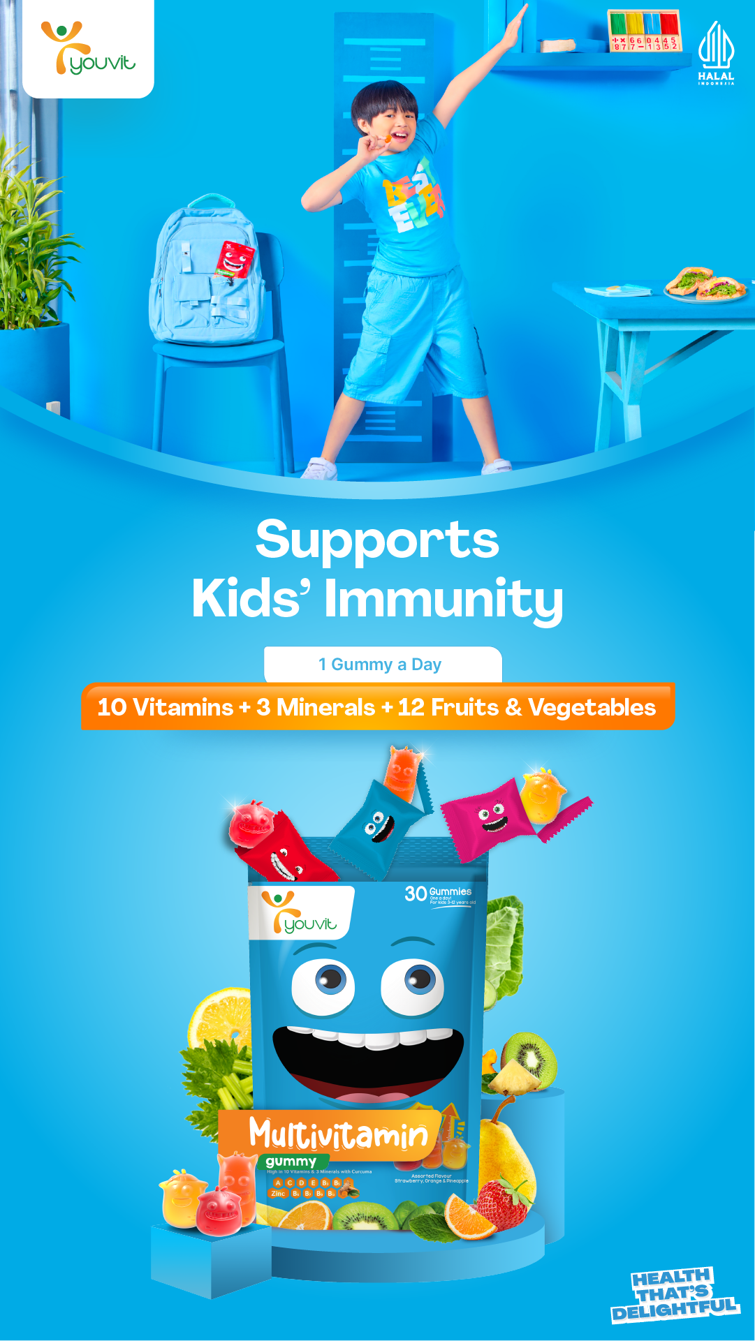 Youvit Kids DHA Gummy 30 Days (30 Pcs) & Kids Multivitamin Gummy 30 ...