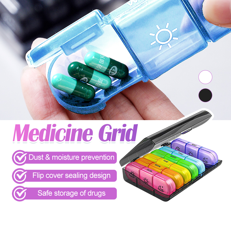 21 Rainbow Pill Box Weekly 7-Day Pill Organizer Portable Plastic ...