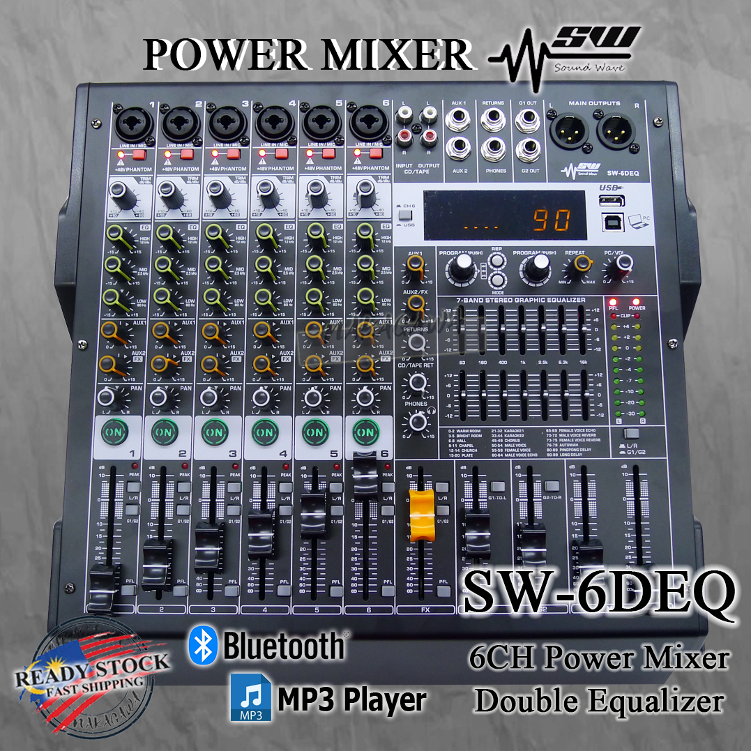 STAGE AUDIO POWER MIXER SOUNDWAVE POWERED MIXER W BLUETOOTH & USB 4 / 6 ...