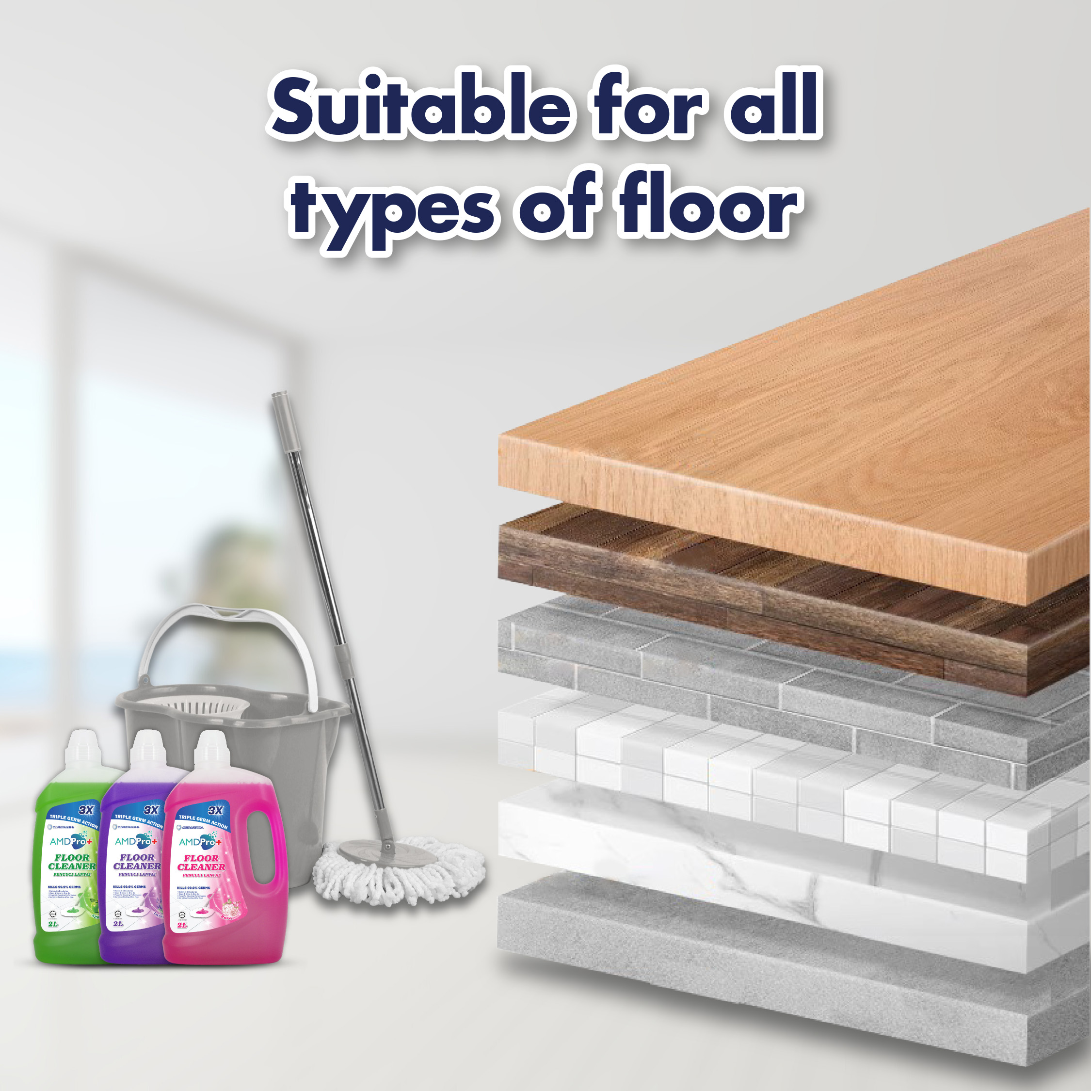 AMDPRO+ Halal Floor Cleaner (2L) - Triple Germ Action, Antibacterial ...