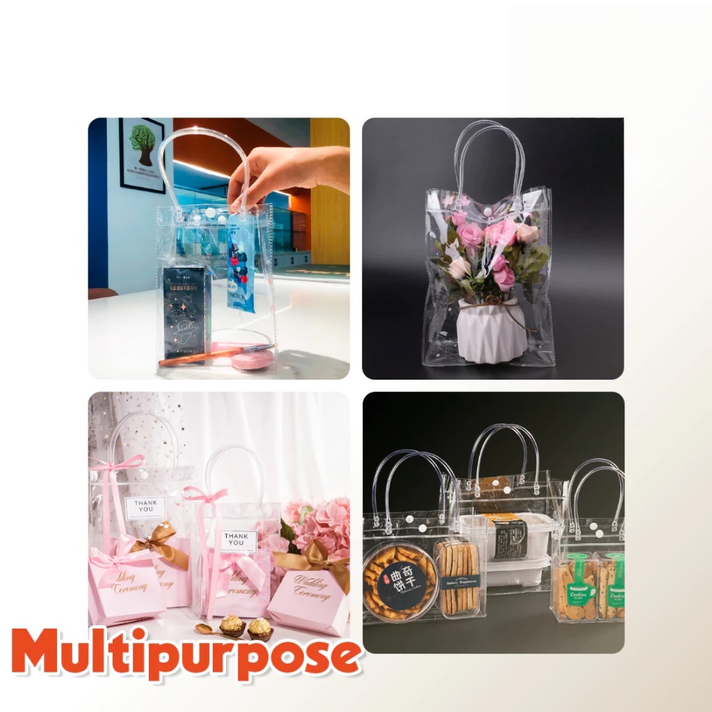 Transparent Soft PVC Gift Tote Packaging Bags with Button Hand Loop ...