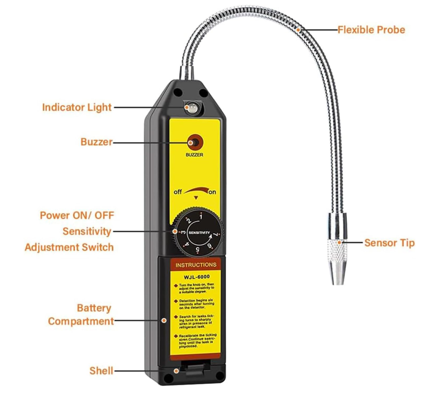 LEAK DETECTOR WJL-6000S ELITECH REFRIGERANT HEATED DIODE SENSOR ...