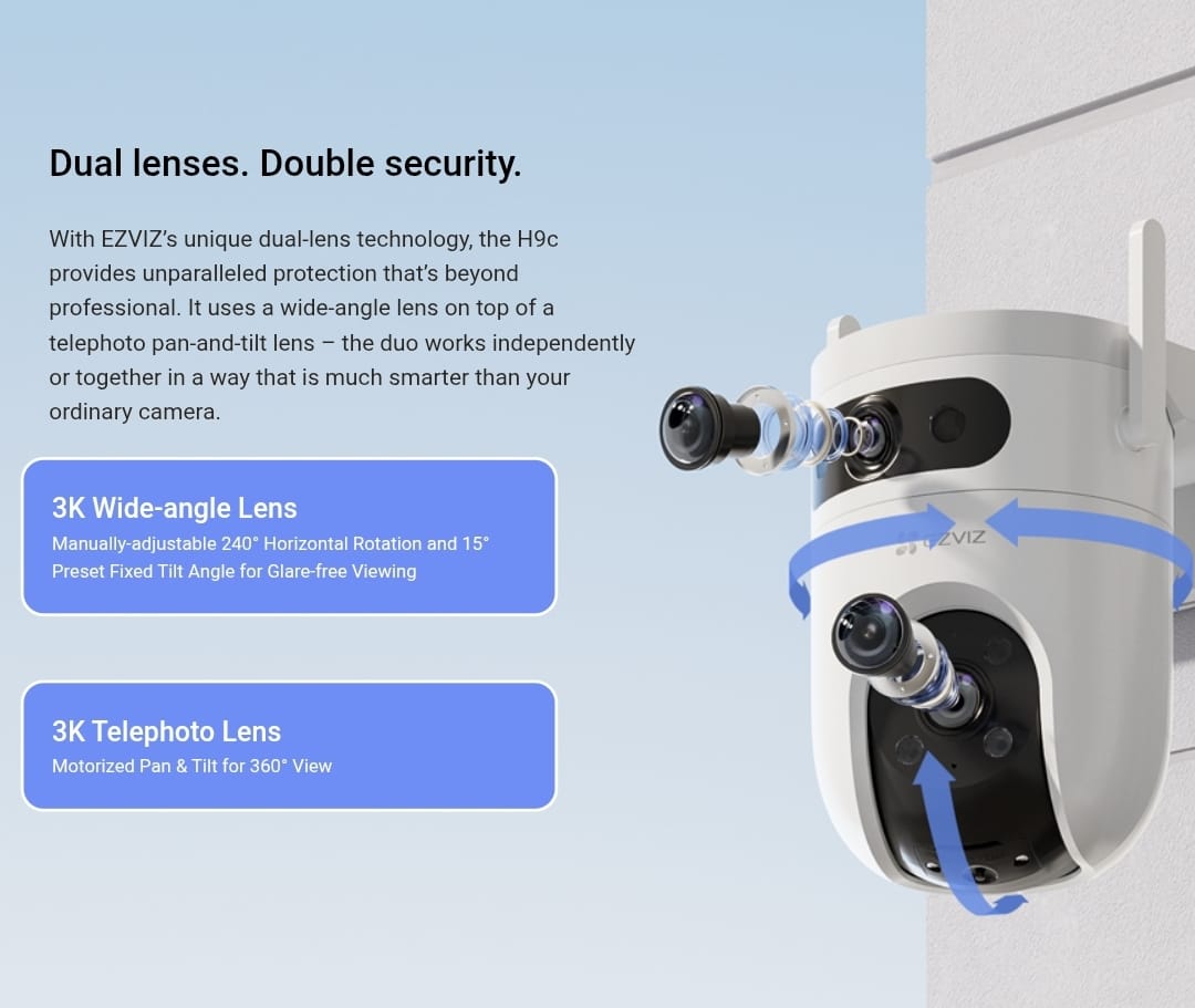 EZVIZ H9c Dual 3K / 2K Dual-Lens 360° Wireless CCTV | Full AI Detection ...