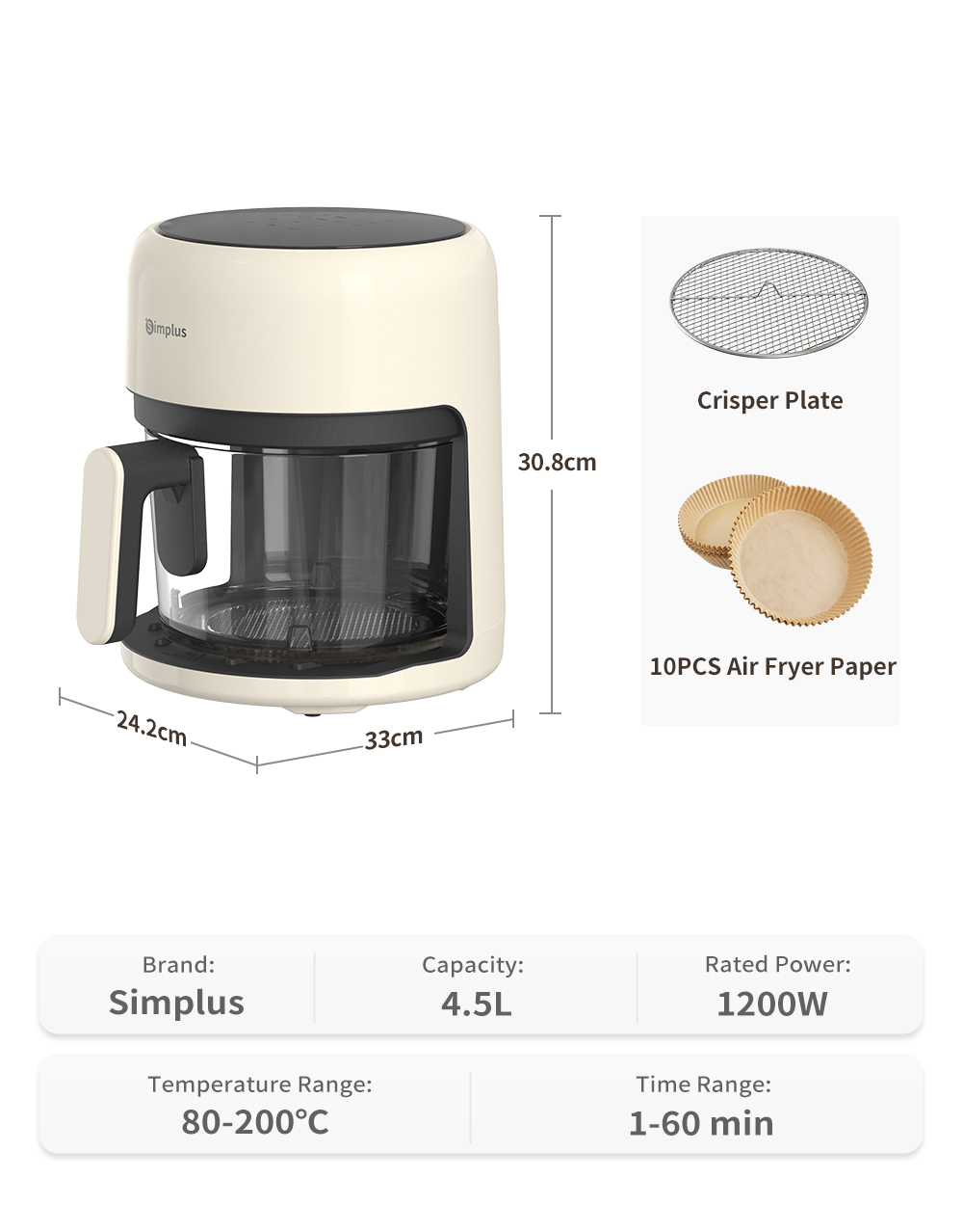 Simplus Air Fryer | 4.5L Ideal Capacity | 1200W Power l LCD Touchscreen ...