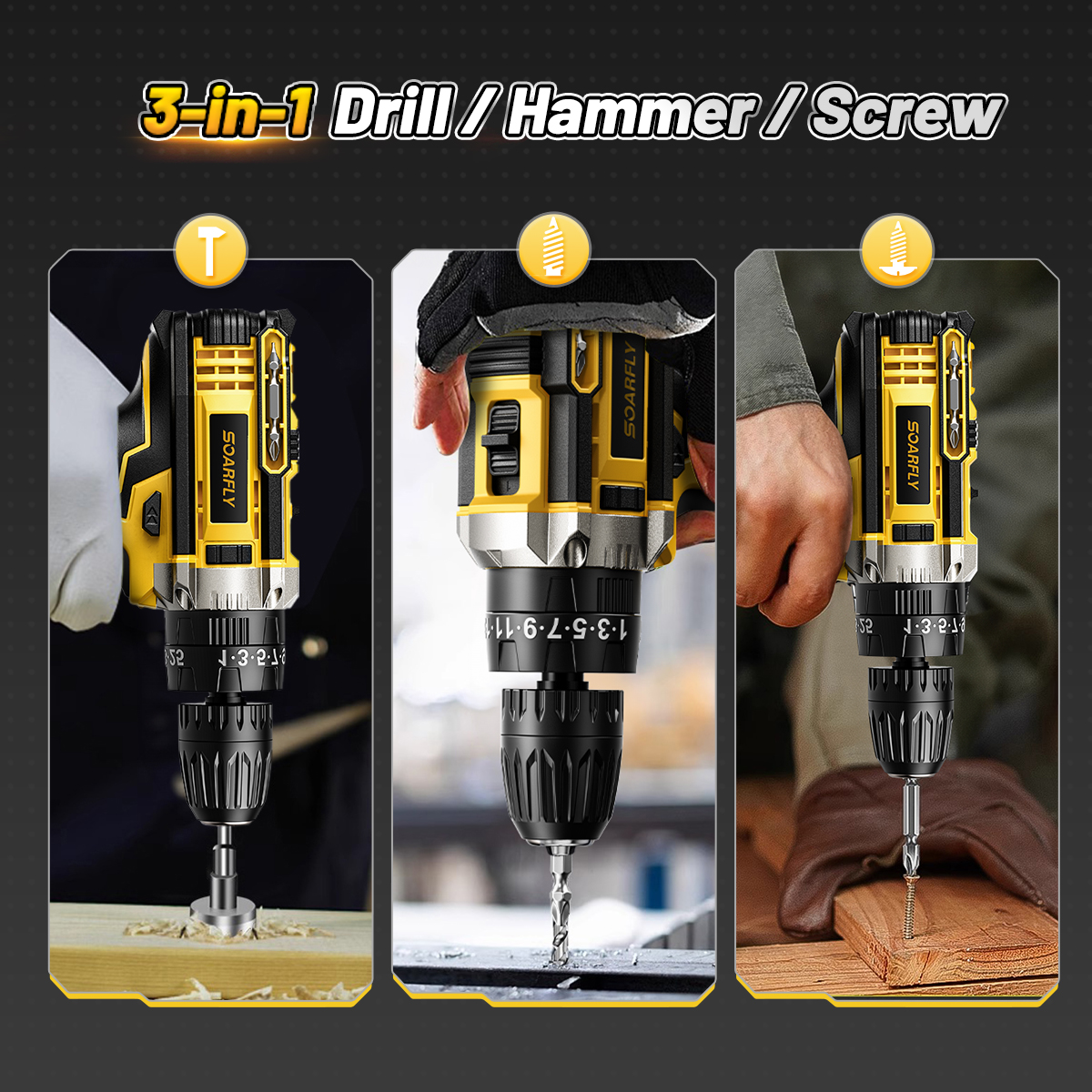 Cordless Drill Driver Kit Hand Drill 2 Speed Screwdriver 12V/18V/20V ...