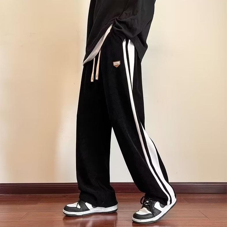 [Tersedia dalam 3 warna] Seluar lelaki kaki lurus berjalur gaya Korea ...