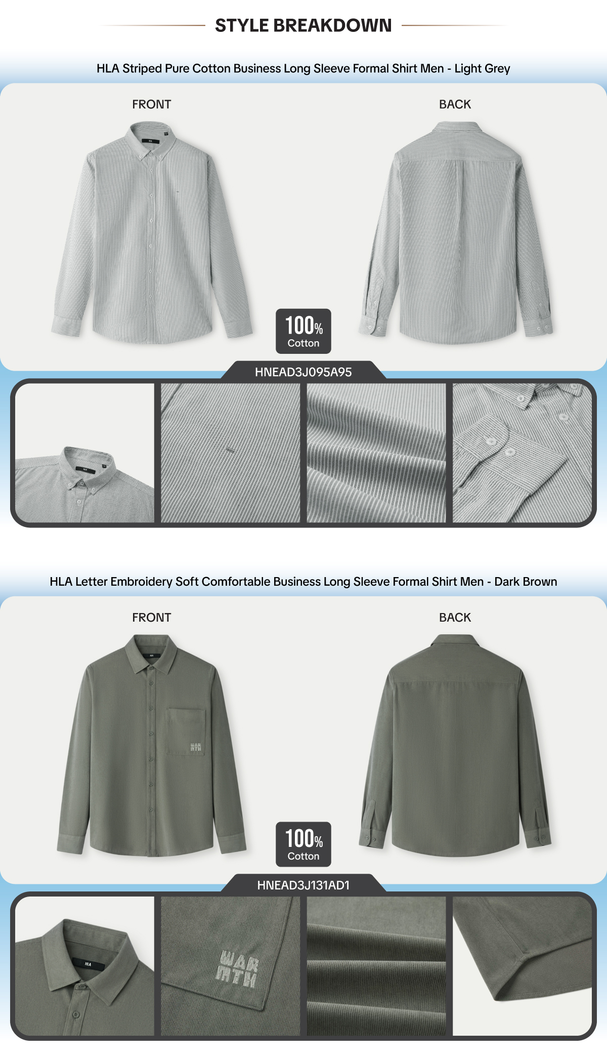 HLA Pure Cotton Oxford Fabric Solid Colour Soft Comfortable Business ...