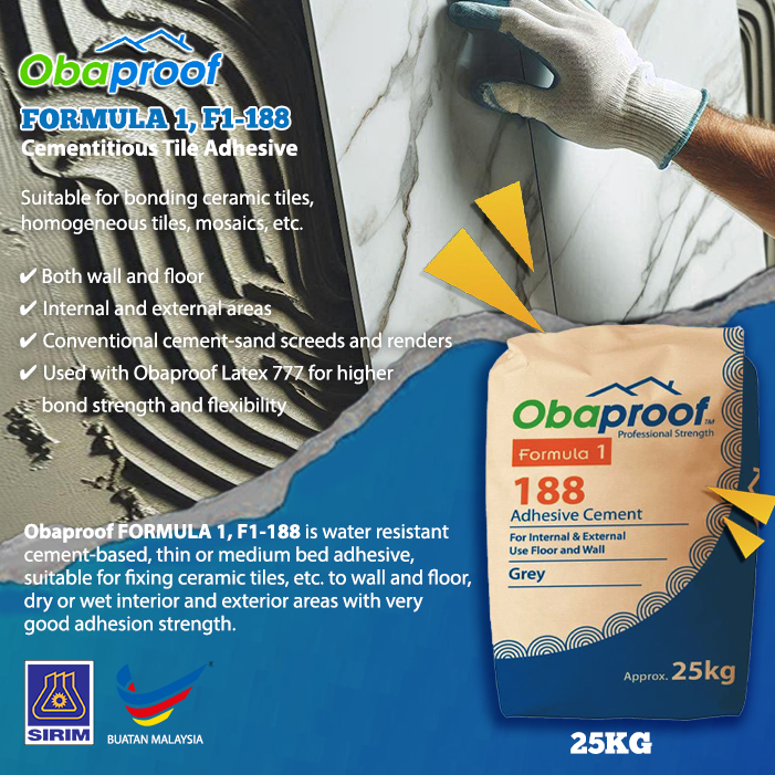 OBAPROOF F1-188 CEMENTITIOUS TILE ADHESIVE FOR BONDING CERAMIC TILES ...