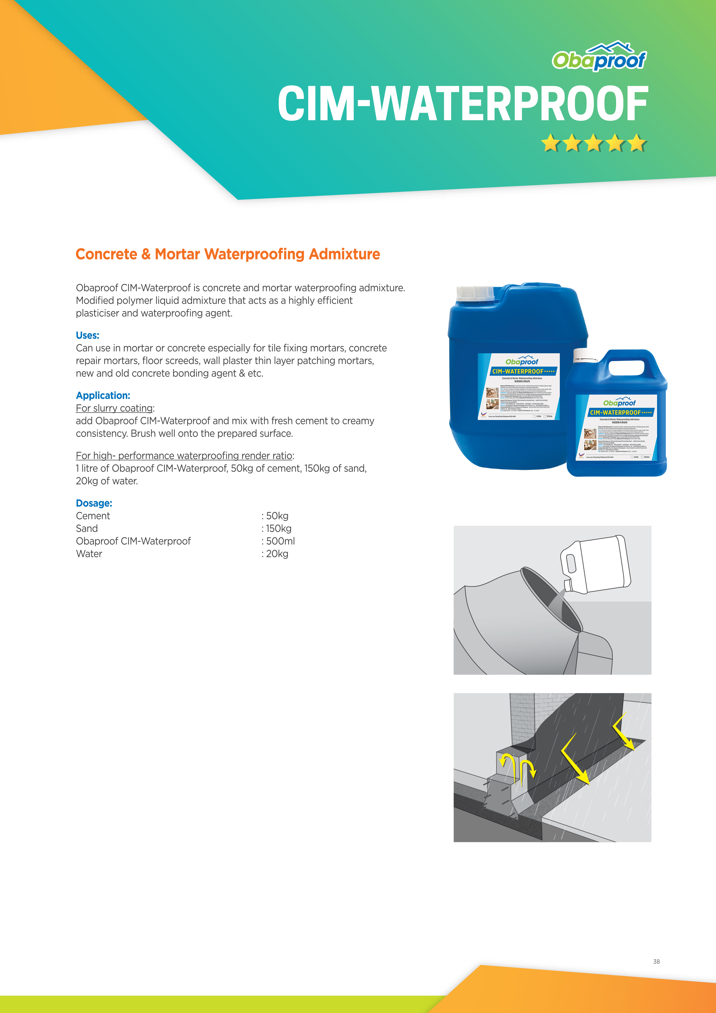 OBAPROOF 4KG/18KG CIM WATERPROOF CONCRETE & MORTAR WATERPROOFING ...