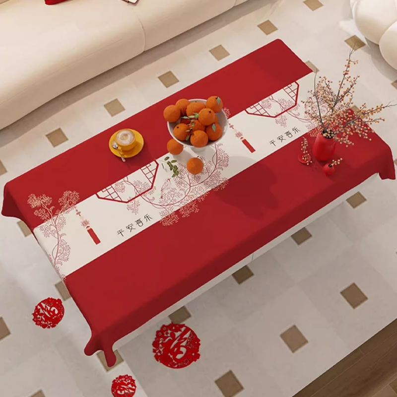 CNY Red PVC Tablecloth 90x150cm Waterproof Oil-Proof Easy Wipe Kain ...