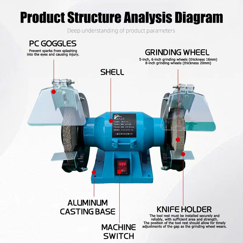5/6/8 Inch Bench Grinder 750W Powerful Motor 2950r/min High Quality ...