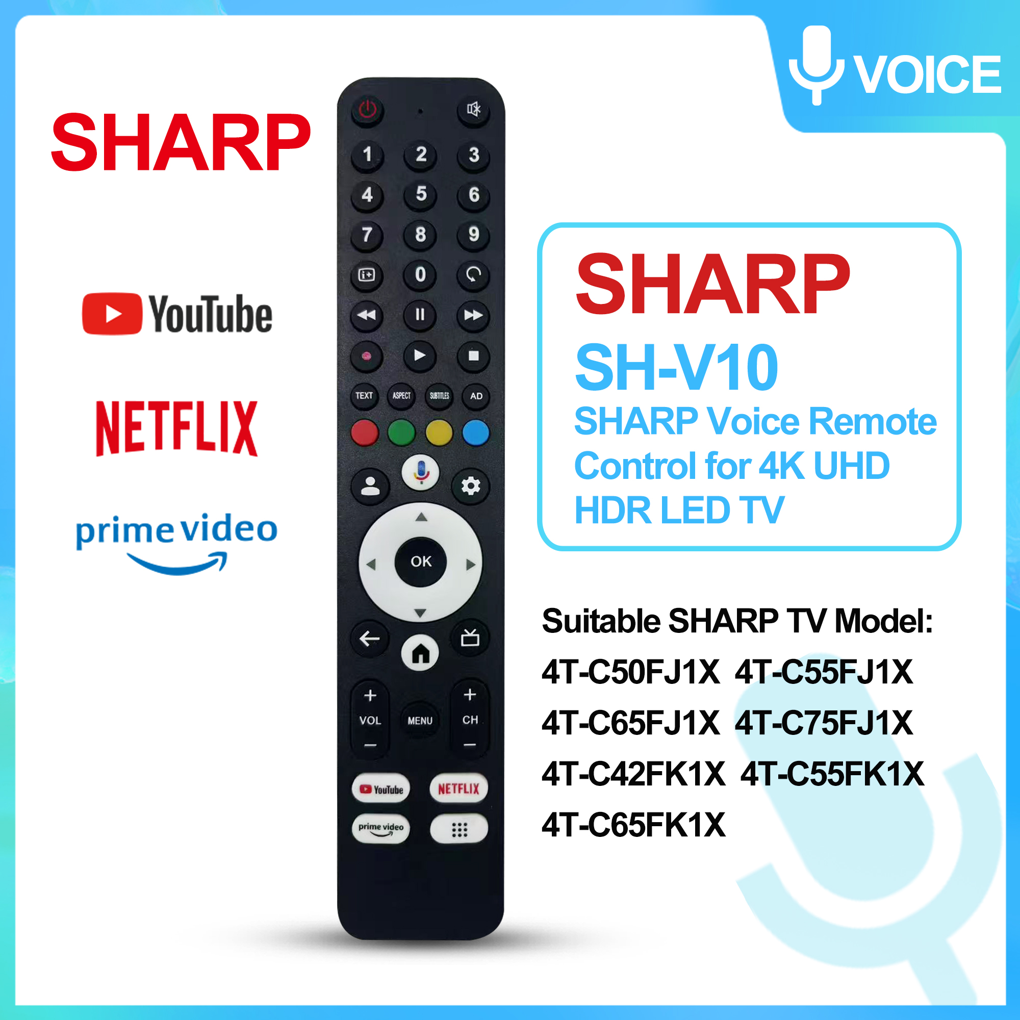 SHARP GB326WJSA GB346WJSA SH-V10 Sharp Smart AQUOS Android TV Remote ...