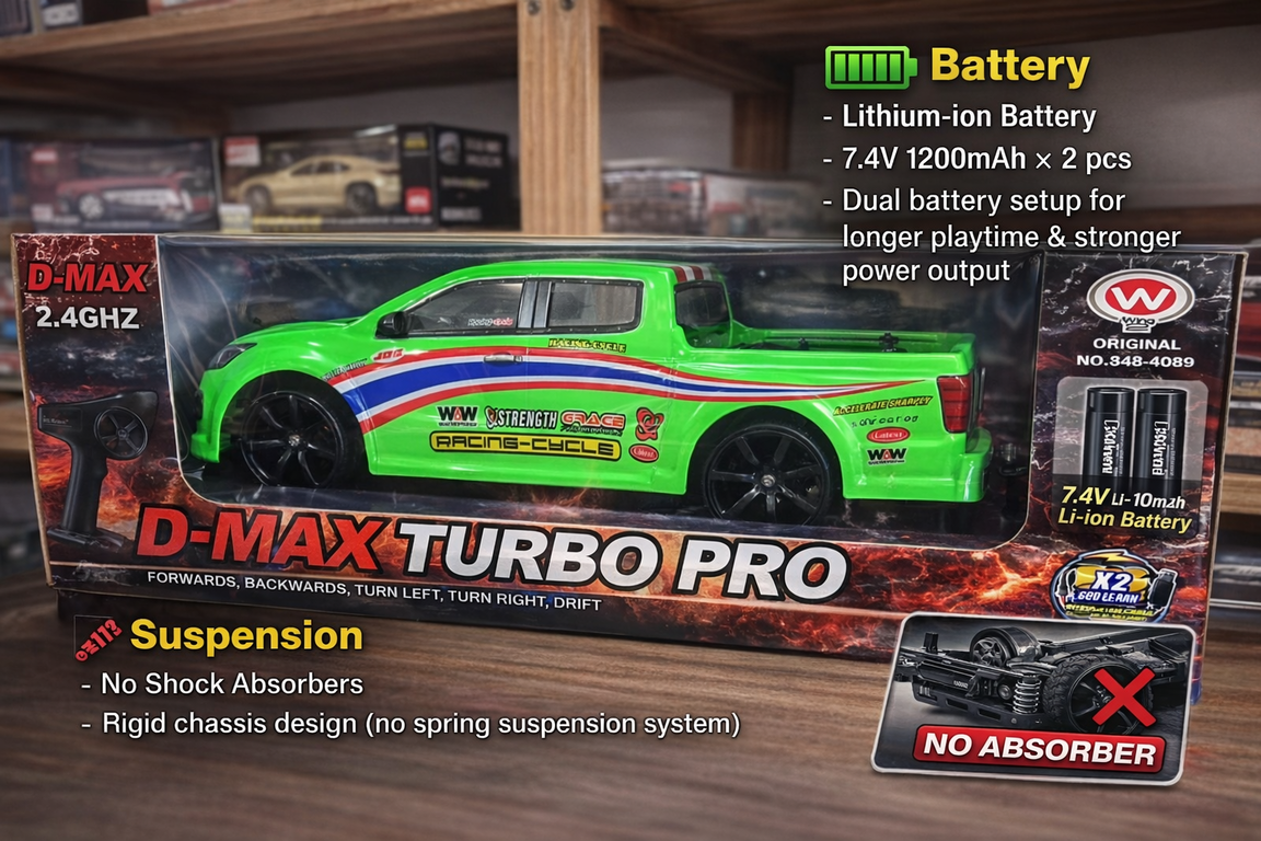 𝘿𝙪𝙖𝙡 𝘽𝙖𝙩𝙩𝙚𝙧𝙮 D-MAX TURBO PRO RC PICK UP TRUCK CAR 1:10 4WD 2.4GHZ ...