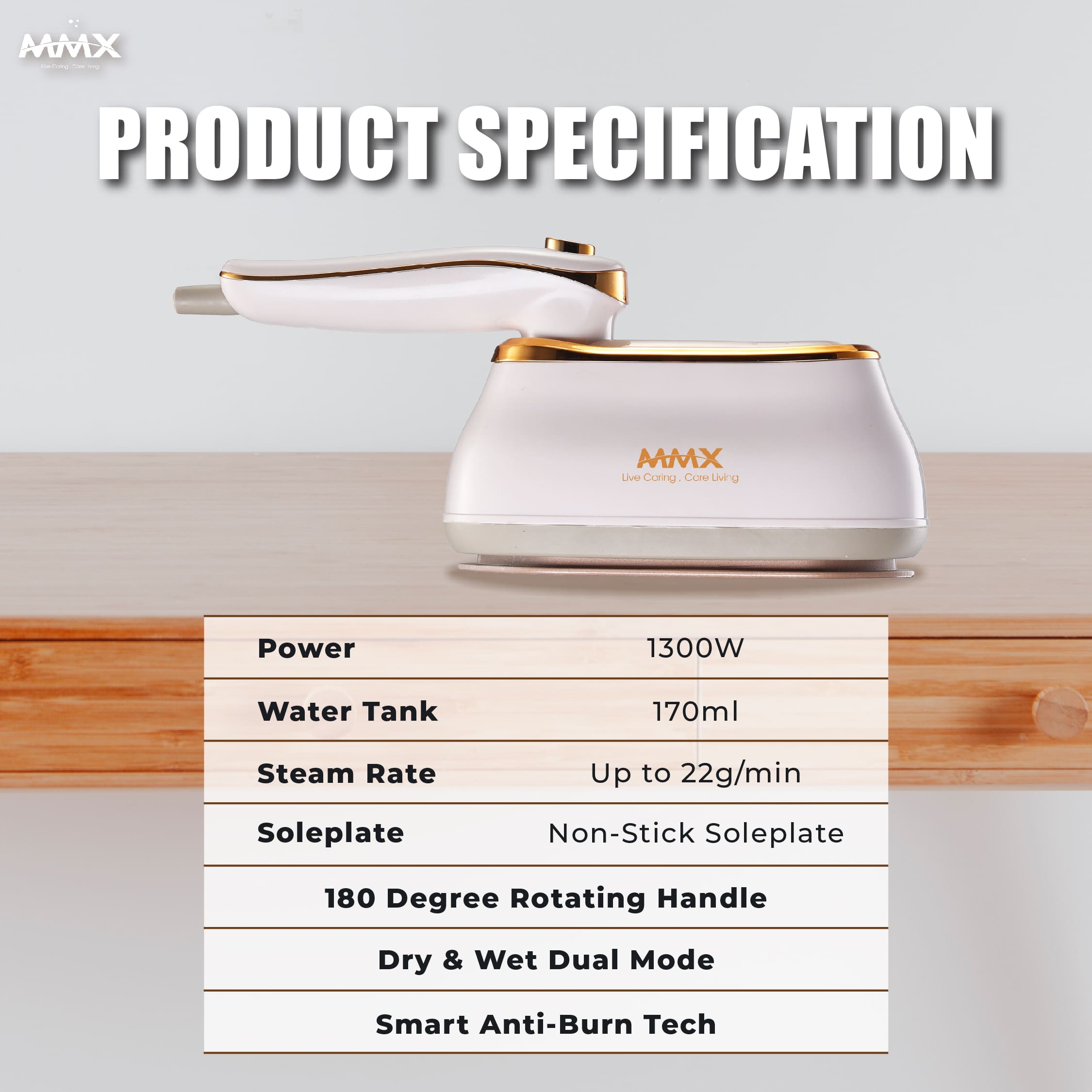 [Anti Bakar] MMX On-the-Go Travel Iron Steam: Kuasa 1300W, Stim Pintar ...