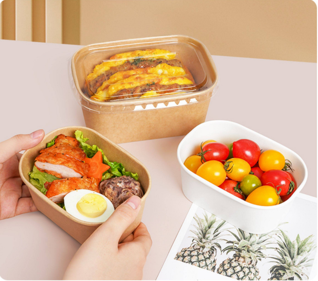 [50pcs] 750/1000ML Kraft Paper Bowl With Lid/Square Paper Bowl ...