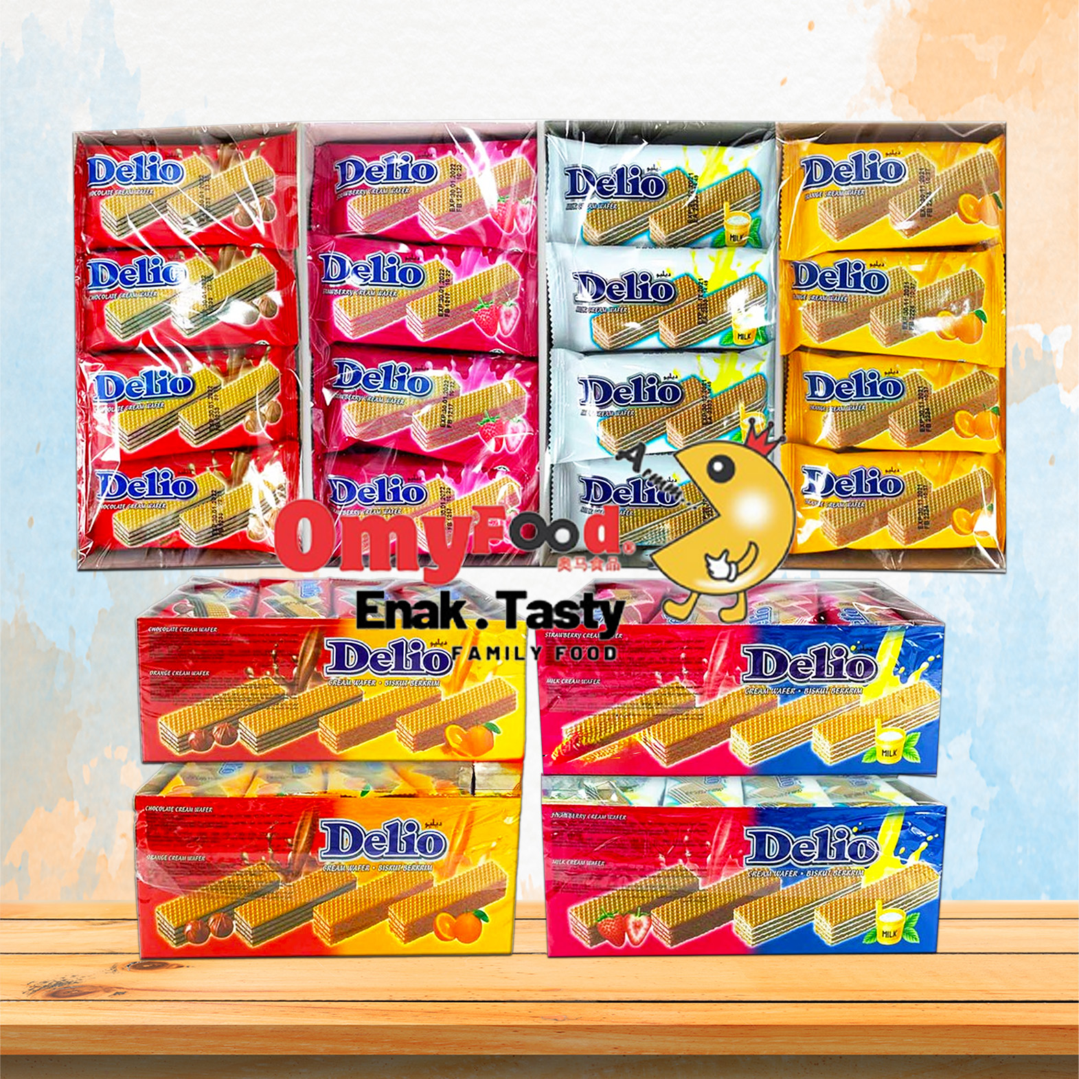 16g x 24pcs Delio Cream Wafer [Orange / Strawberry / Milk / Chocolate ...
