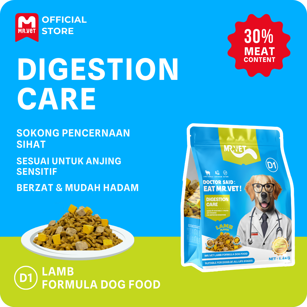 MR.VET Dog Food D1 Combo 5 Packs 1KG Improve Skin & Digestive, Makanan ...