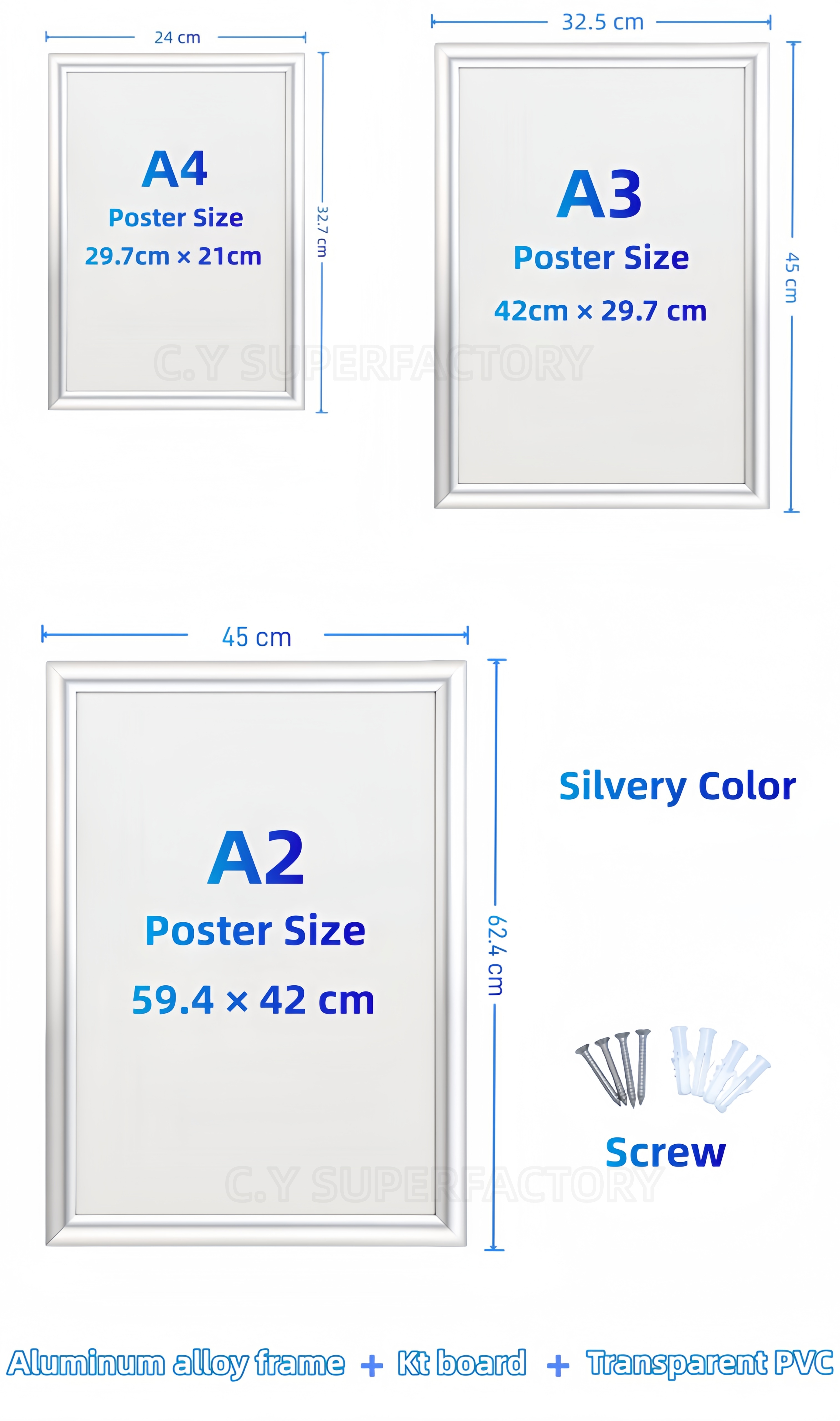 Poster Frame A4 A3 A2 Wall Mount Aluminium Picture License Document ...