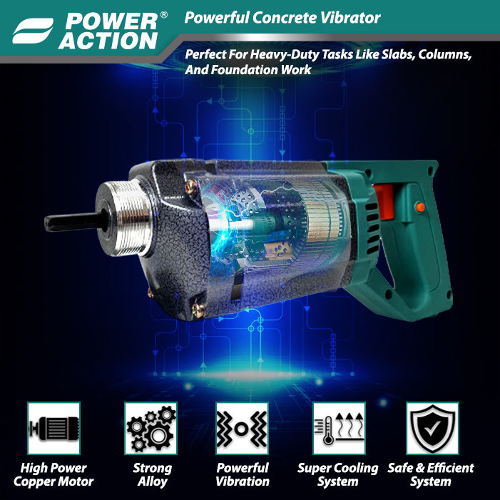 POWER ACTION CV1000 Electric Concrete Vibrator 1000W Cement Bubble ...