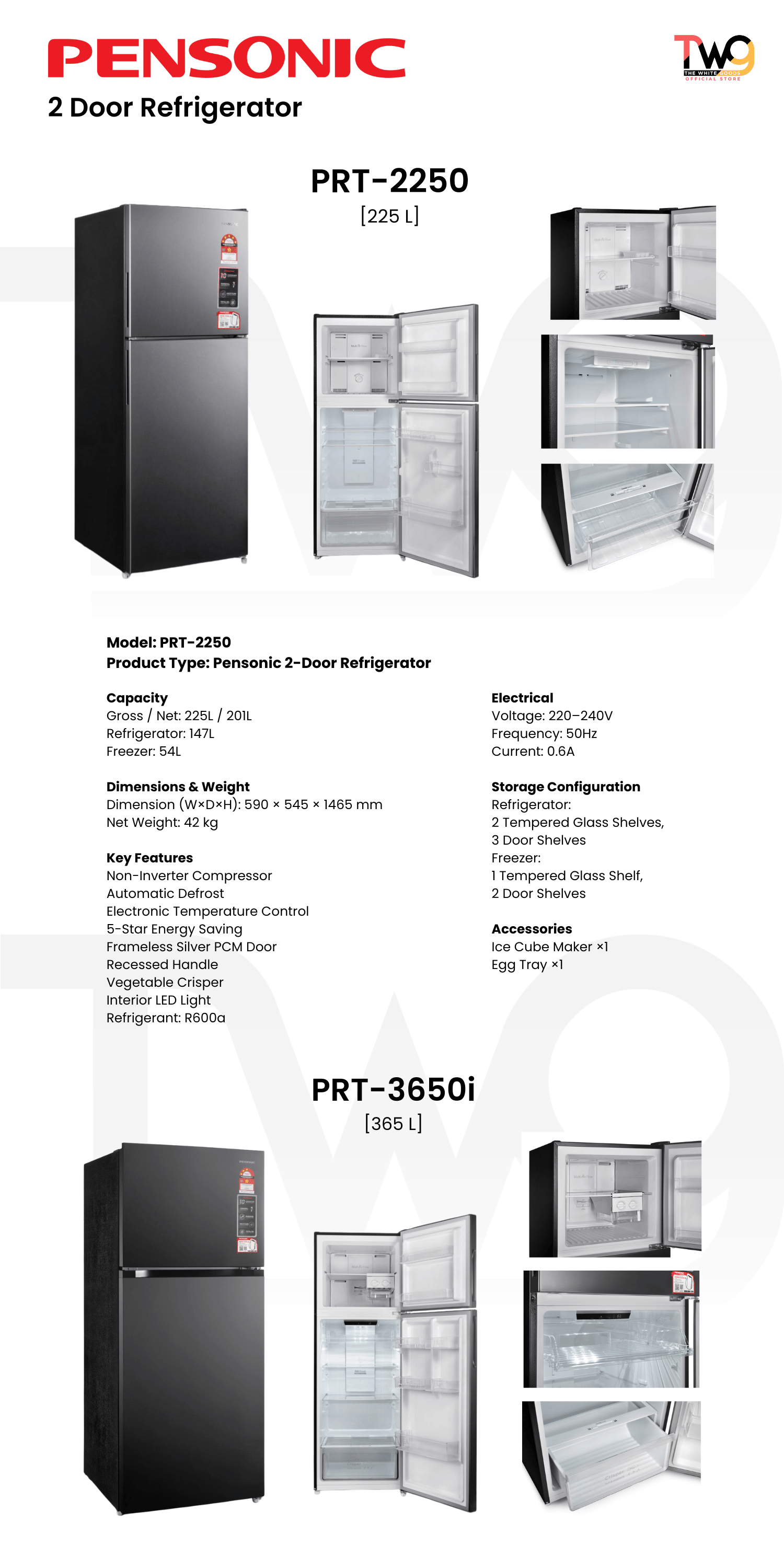 Pensonic / CHIQ Two 2 Door Refrigerator 225L / 258L / 365L / 435L PRT ...
