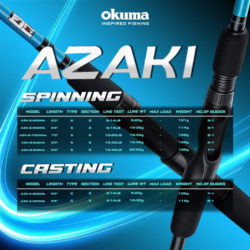 OKUMA AZAKI Rod 24T Lightweight 6ft-9ft Fast Action Spinning Casting ...