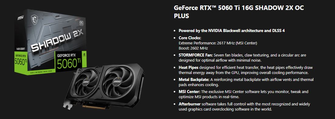 MSI NVIDIA RTX5060TI SHADOW 2X 16G GDDR7 OC GRAPHIC CARD | Shopee Malaysia