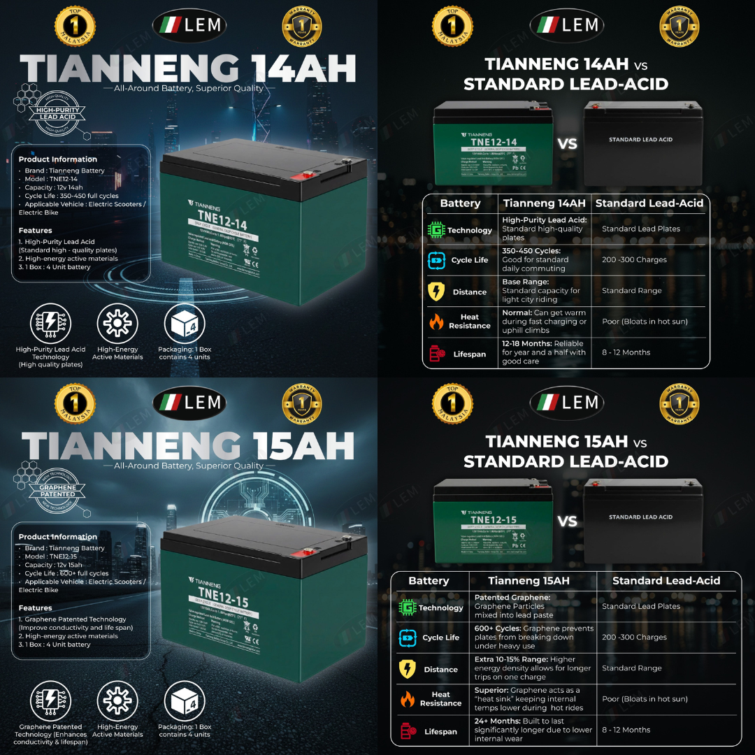 TIAN NENG BATTERY ORIGINAL LEM EBike Bateri Valve Regulated Lead Acid ...