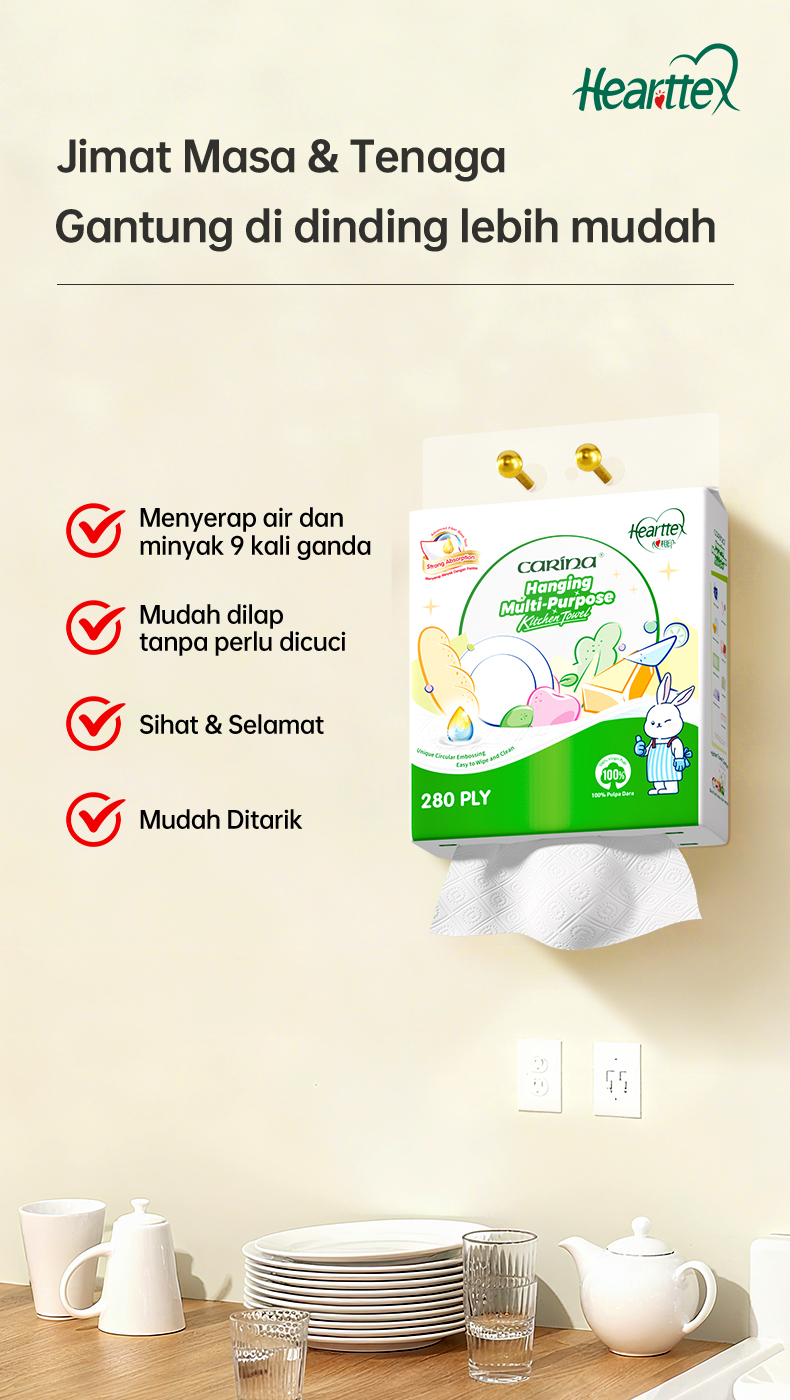 [5 Pek]Hearttex Tisu Gantung Dapur Kitchen Wet Tissue Cleaning1400 PLY ...