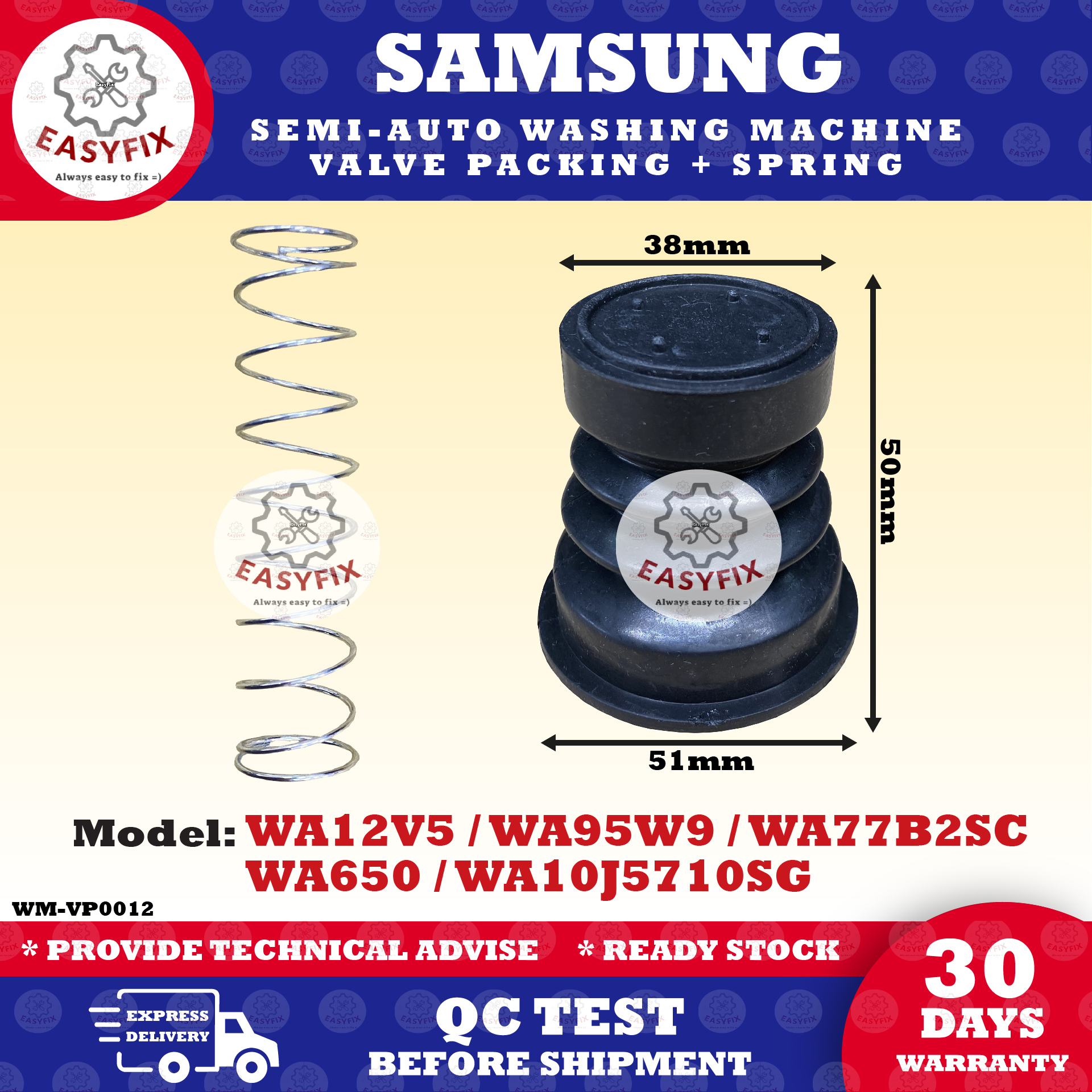 WA12V5 / WA95W9 / WA77B2SC / WA650 / WA10J5710SG VALVE PACKING + SPRING ...