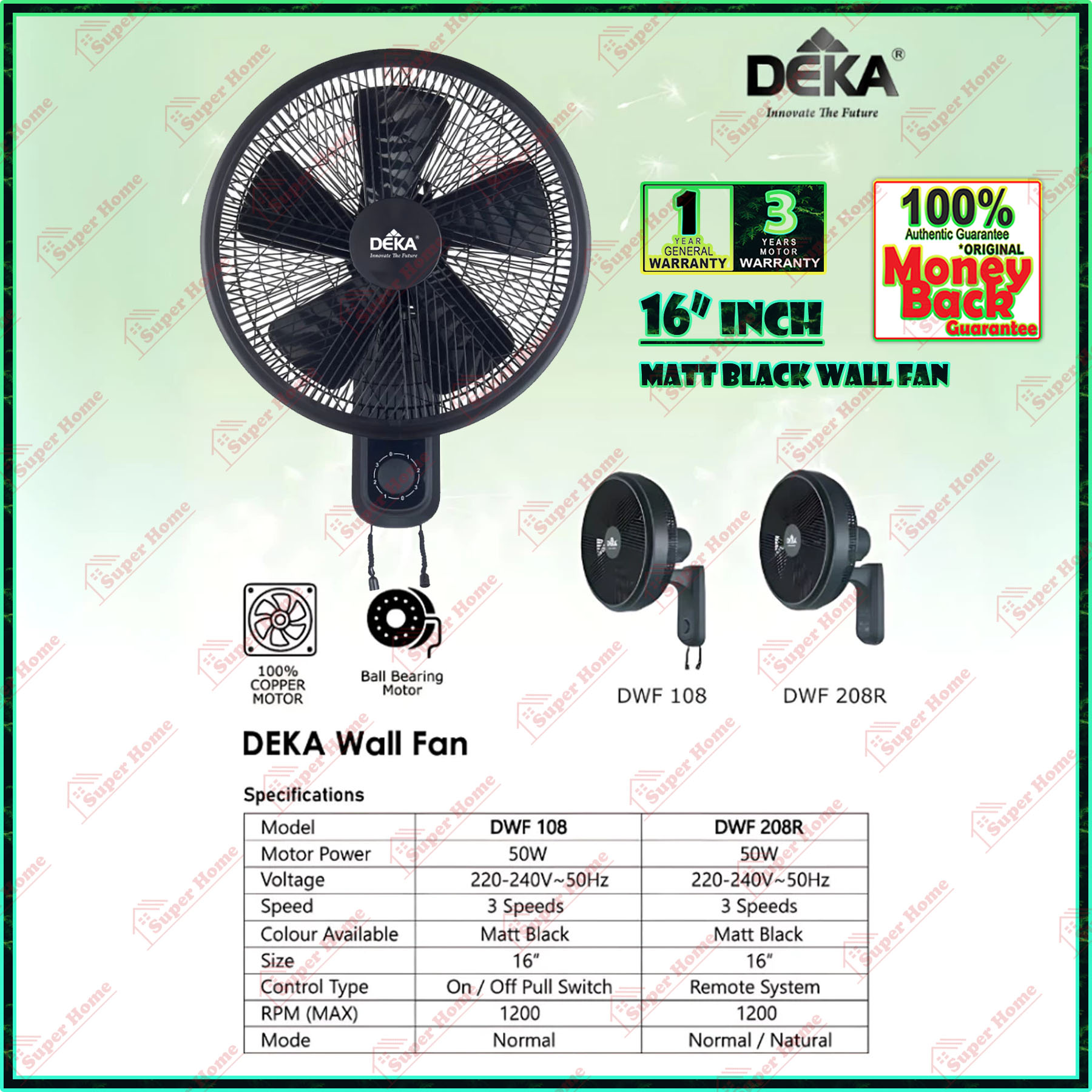 Deka Wall fan 16 inches Wall Fan (Pull String - DWF 108 / DWF 208R ...