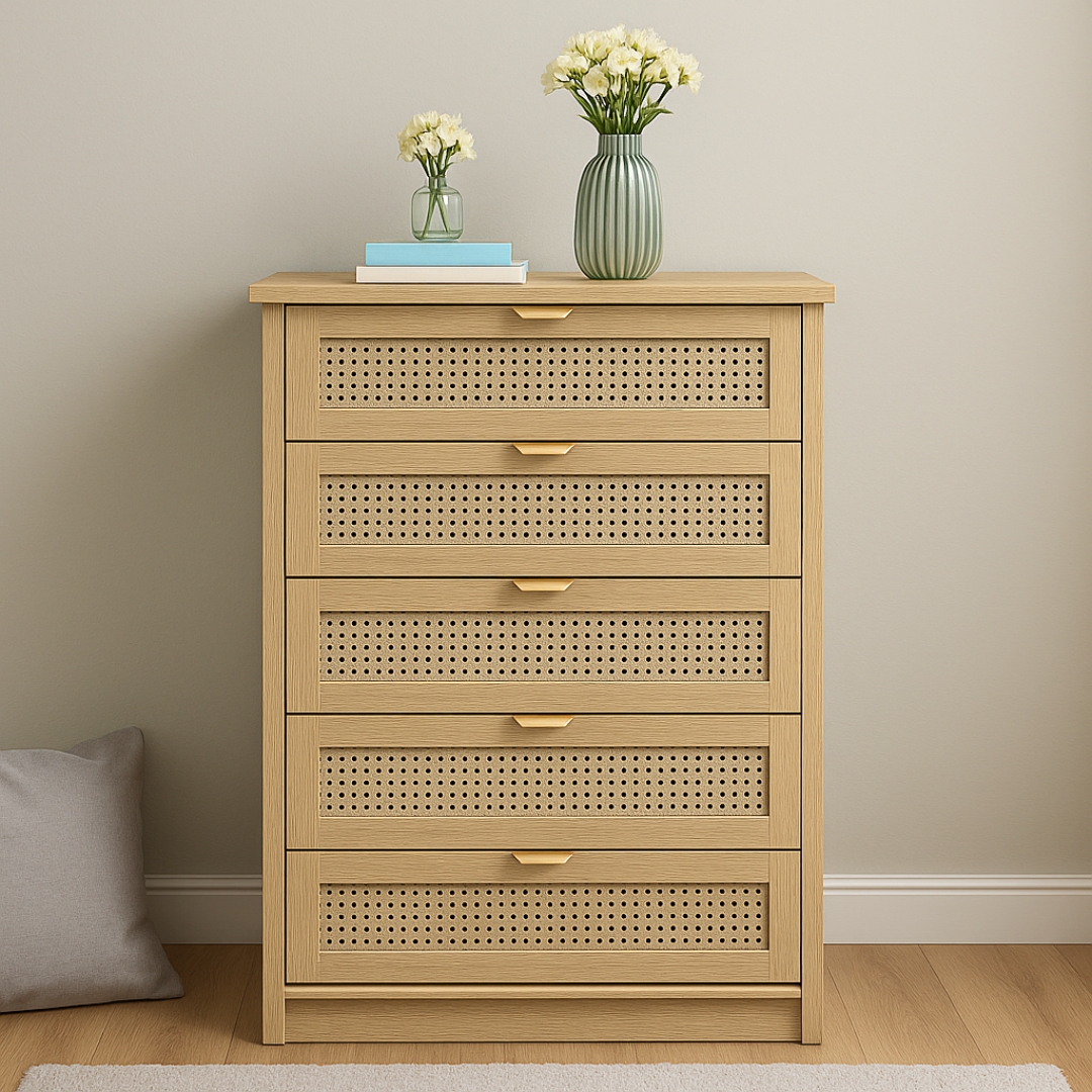 MOKU Home NOKA Rattan Looks 5 Drawers Chest-Oak | Shopee Malaysia