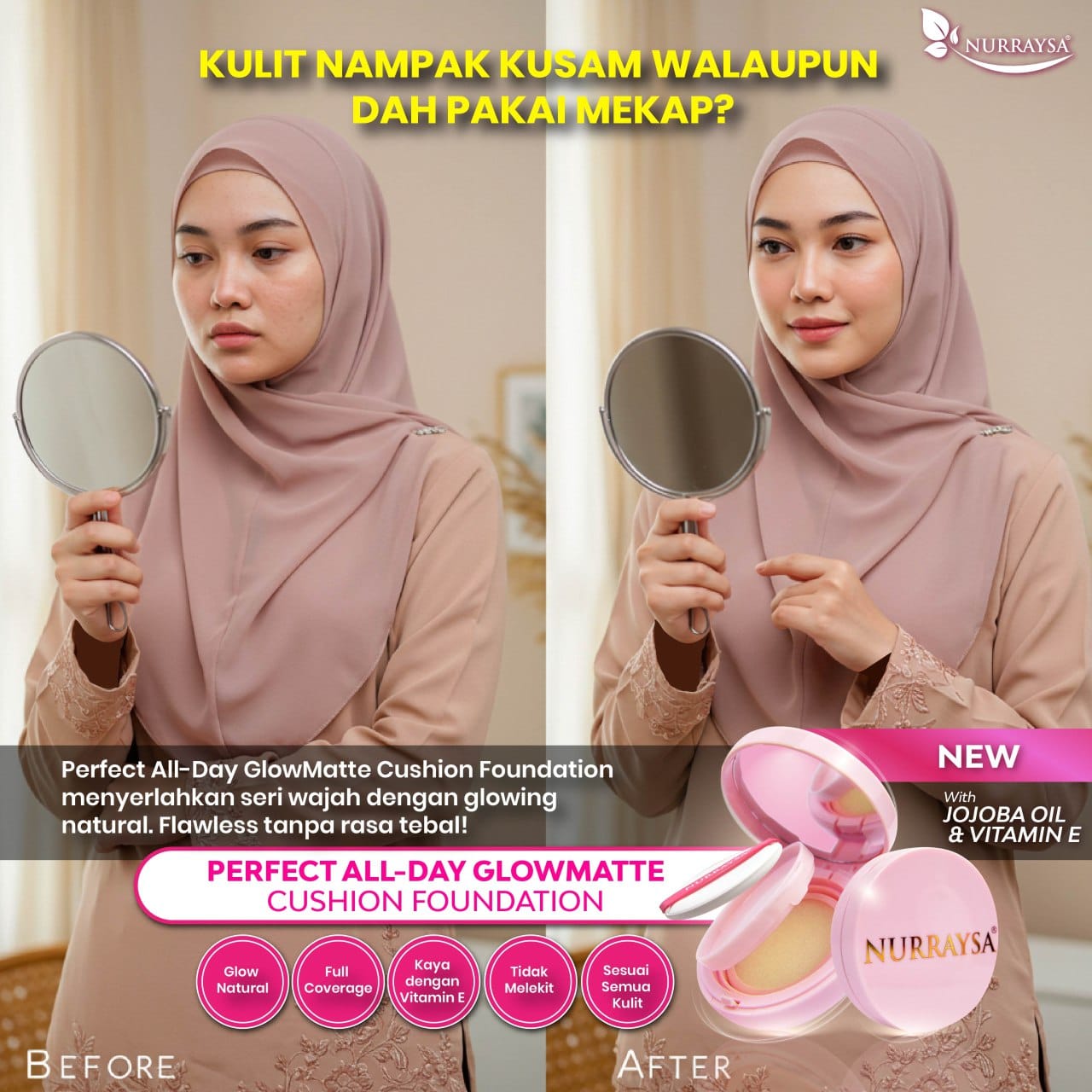 NURRAYSA Perfect All Day Glowmatte Cushion Foundation 12g 5 in 1n spf ...