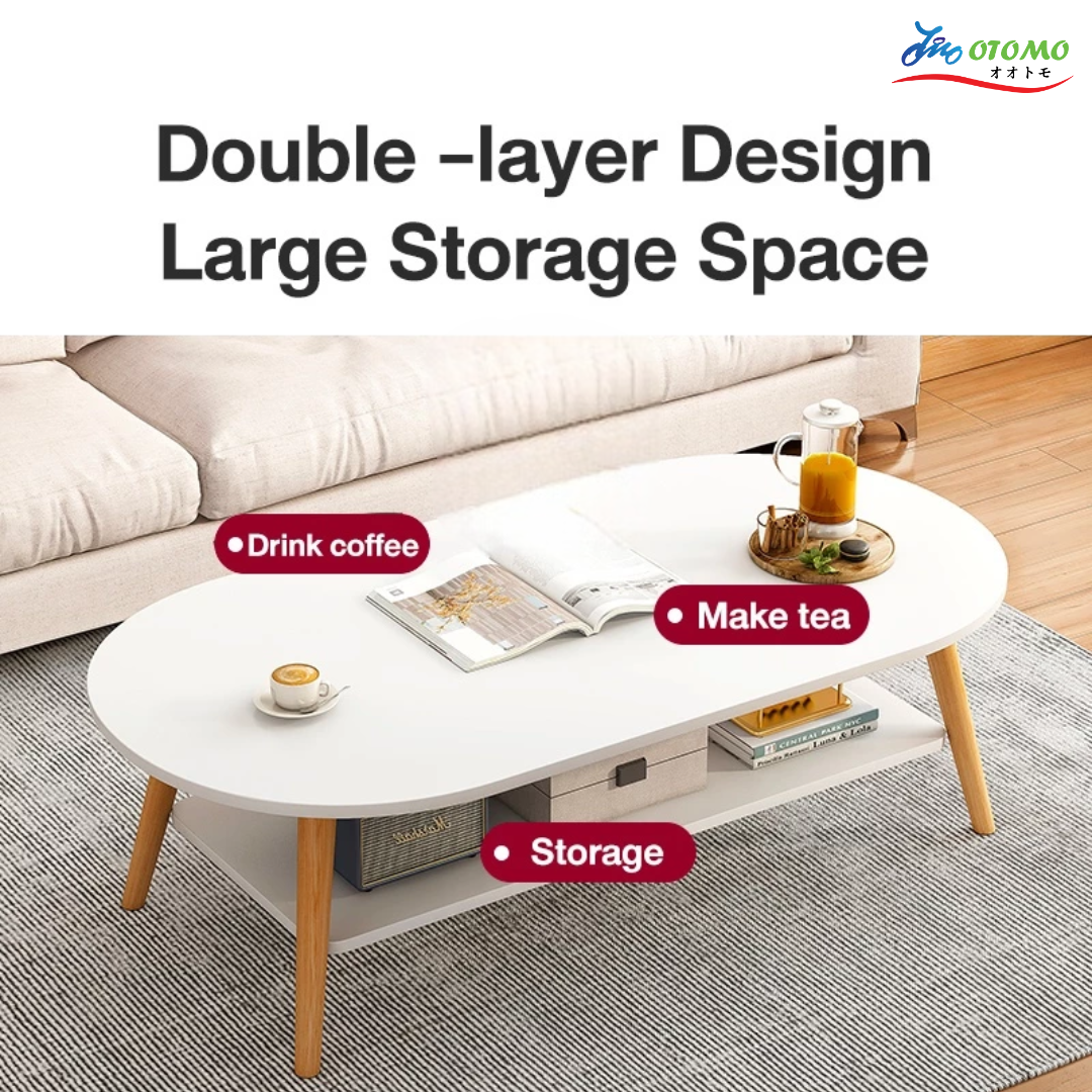 2 Layer Coffee Table Living Room Sofa Side Table Oval Table Meja Kopi ...