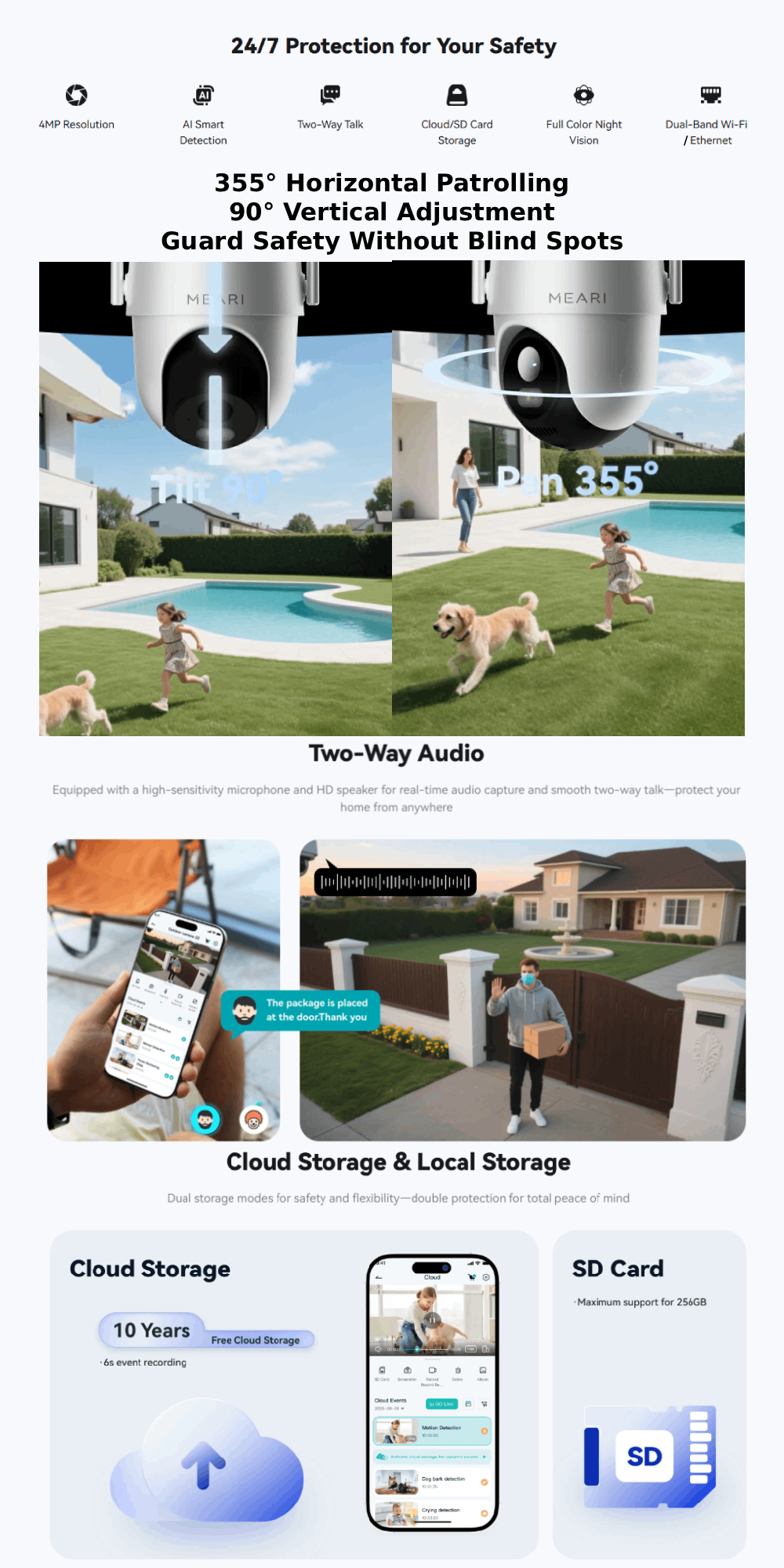 Meari S2 4MP 2K Outdoor IP65 Waterproof 360° PTZ Smart CCTV Camera indoor home office wifi cctv ...